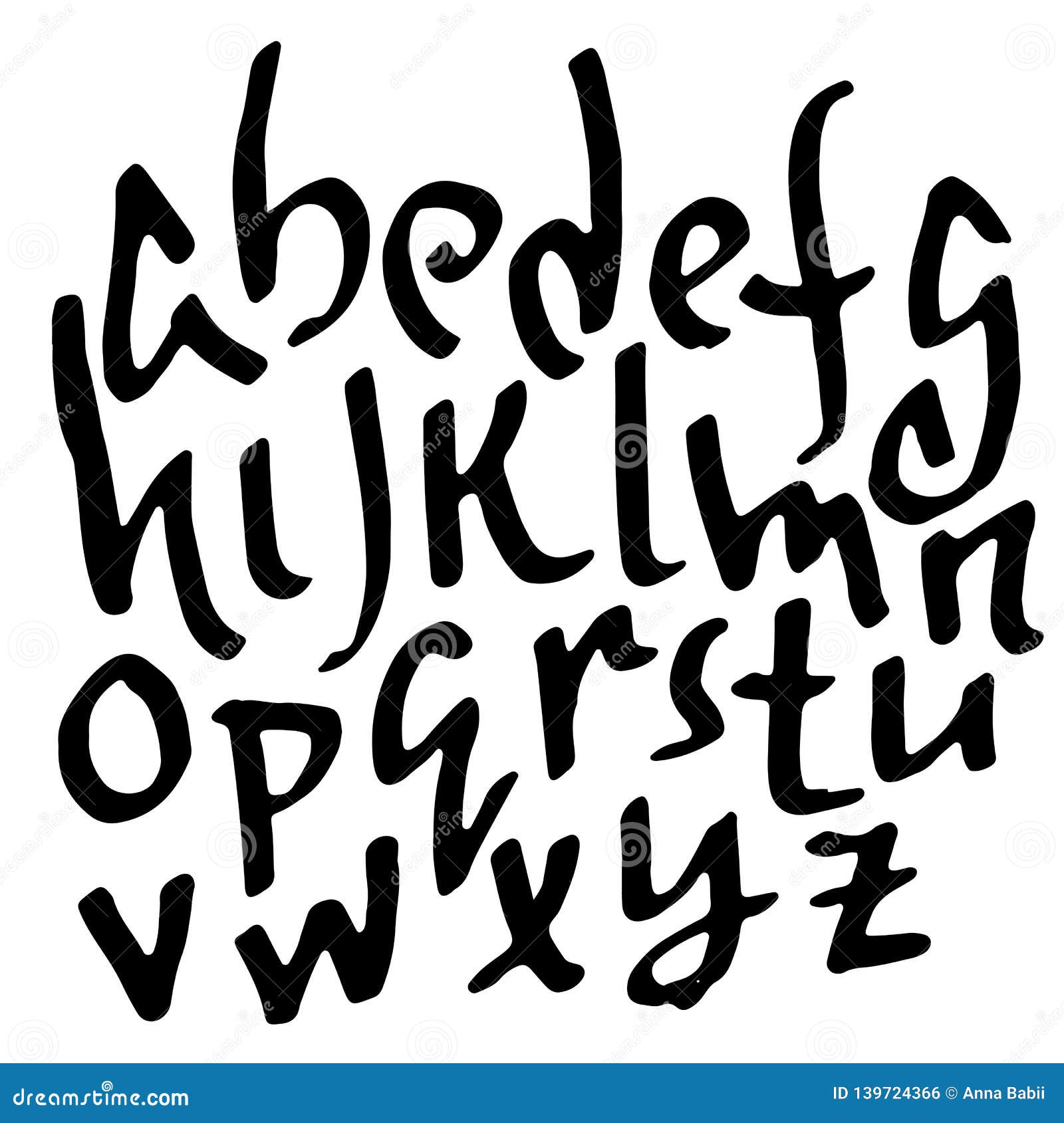 Simple Alphabet Letters. Handdrawn Grunge Ink Font. Vector Illustration ...