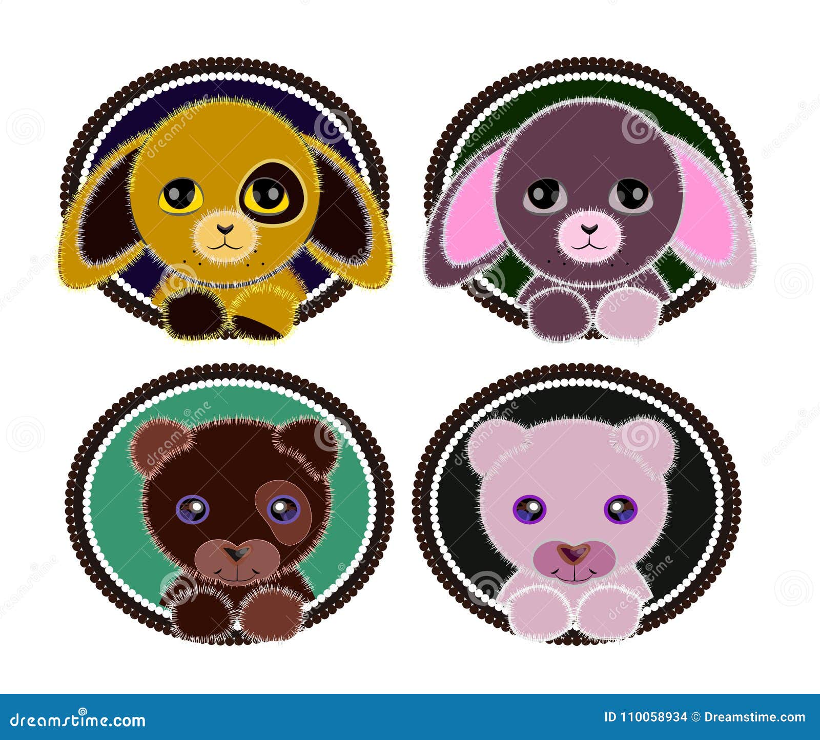 Simple Cute Animals in Round Frames Stock Vector - Illustration of ...