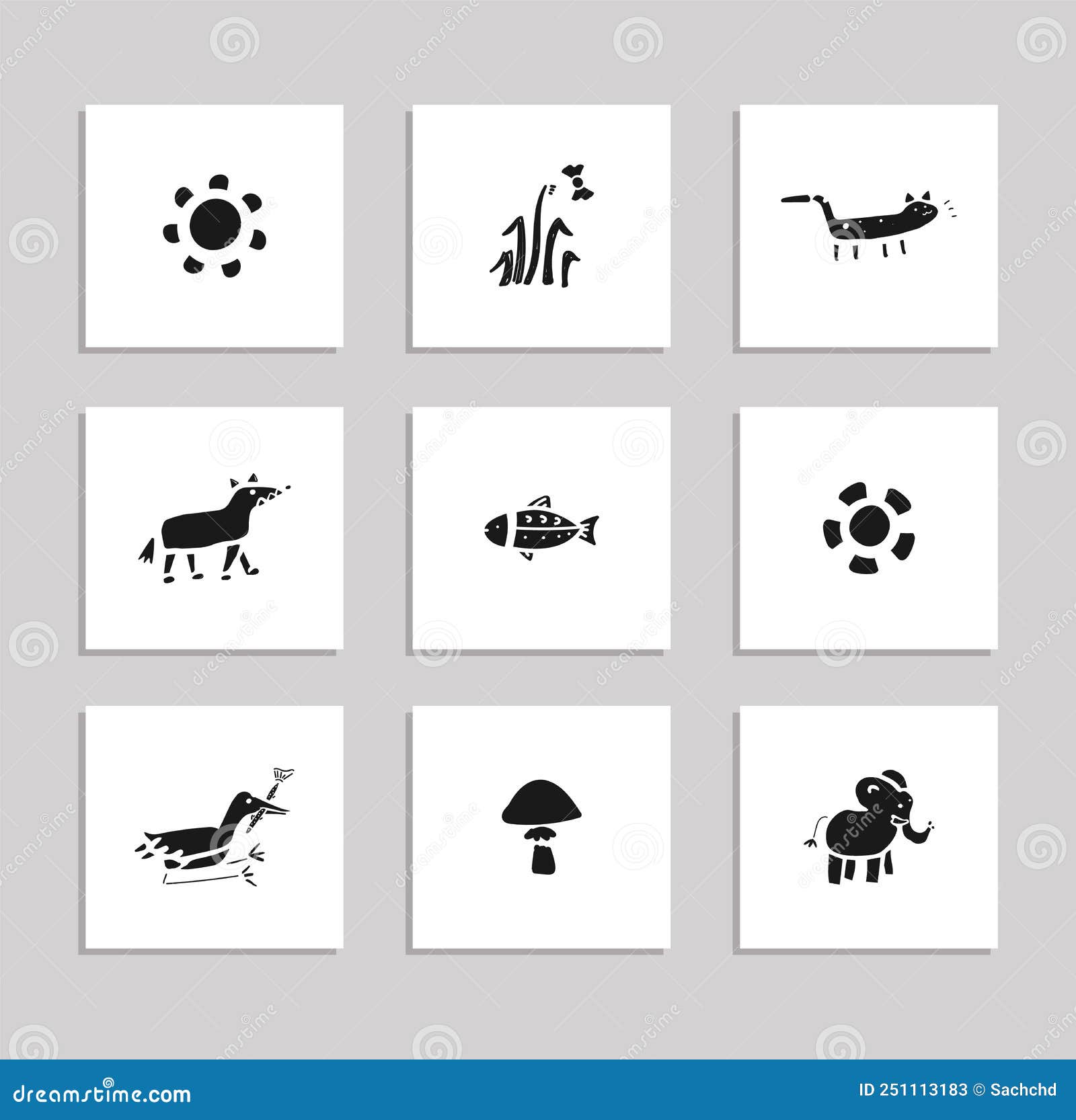Simple Animals Vector Illustration Set Stock Vector - Illustration of ...