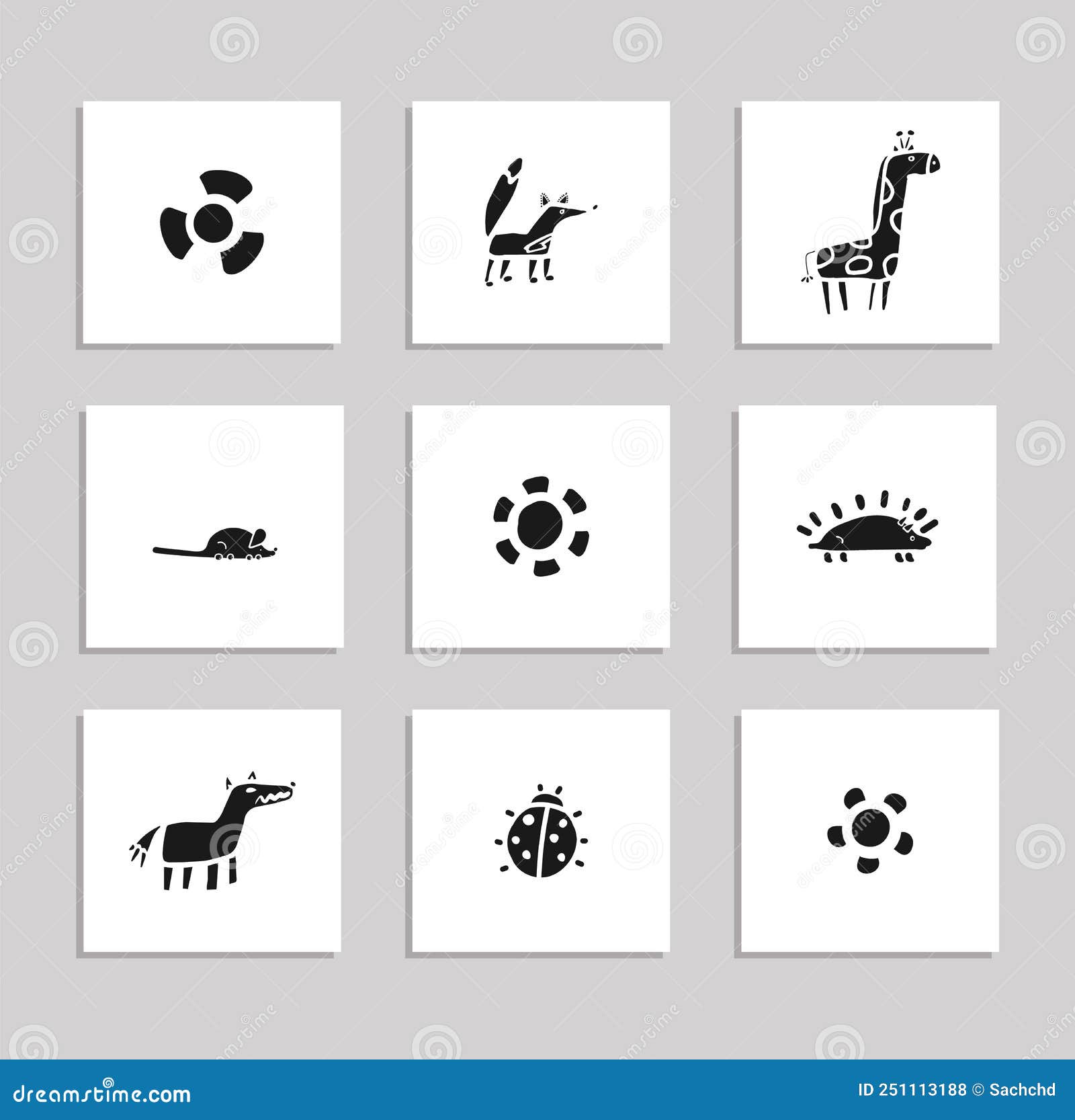Simple Animals Vector Illustration Set Stock Vector - Illustration of ...