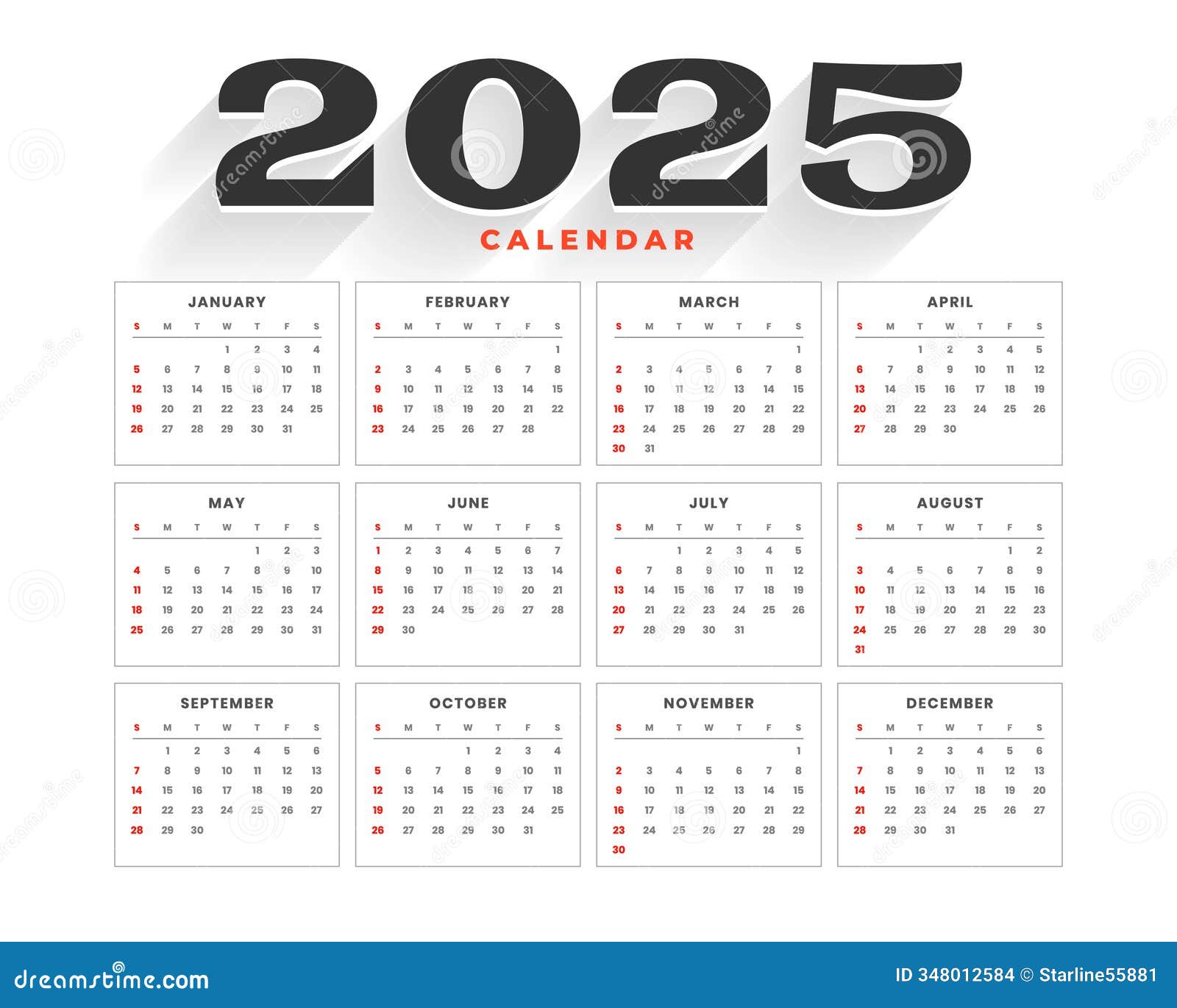 Simple 2025 Annual Calendar Template Design Stock Illustration ...