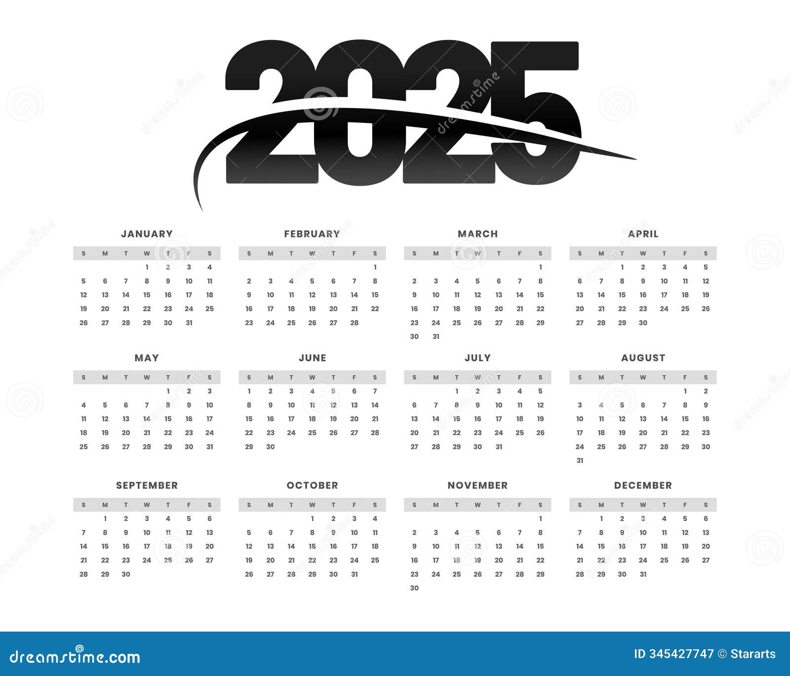 Simple 2025 Annual Calendar Template Schedule Event or Task Stock ...