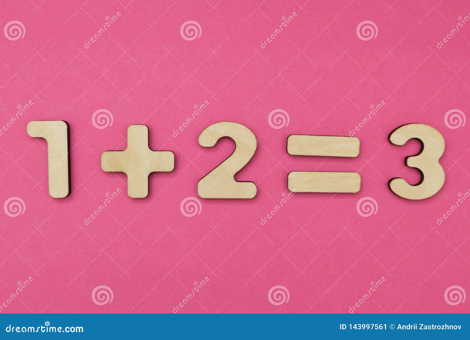 Simple Arithmetic for Children. One Plus Two - Three on a Bright Pink ...
