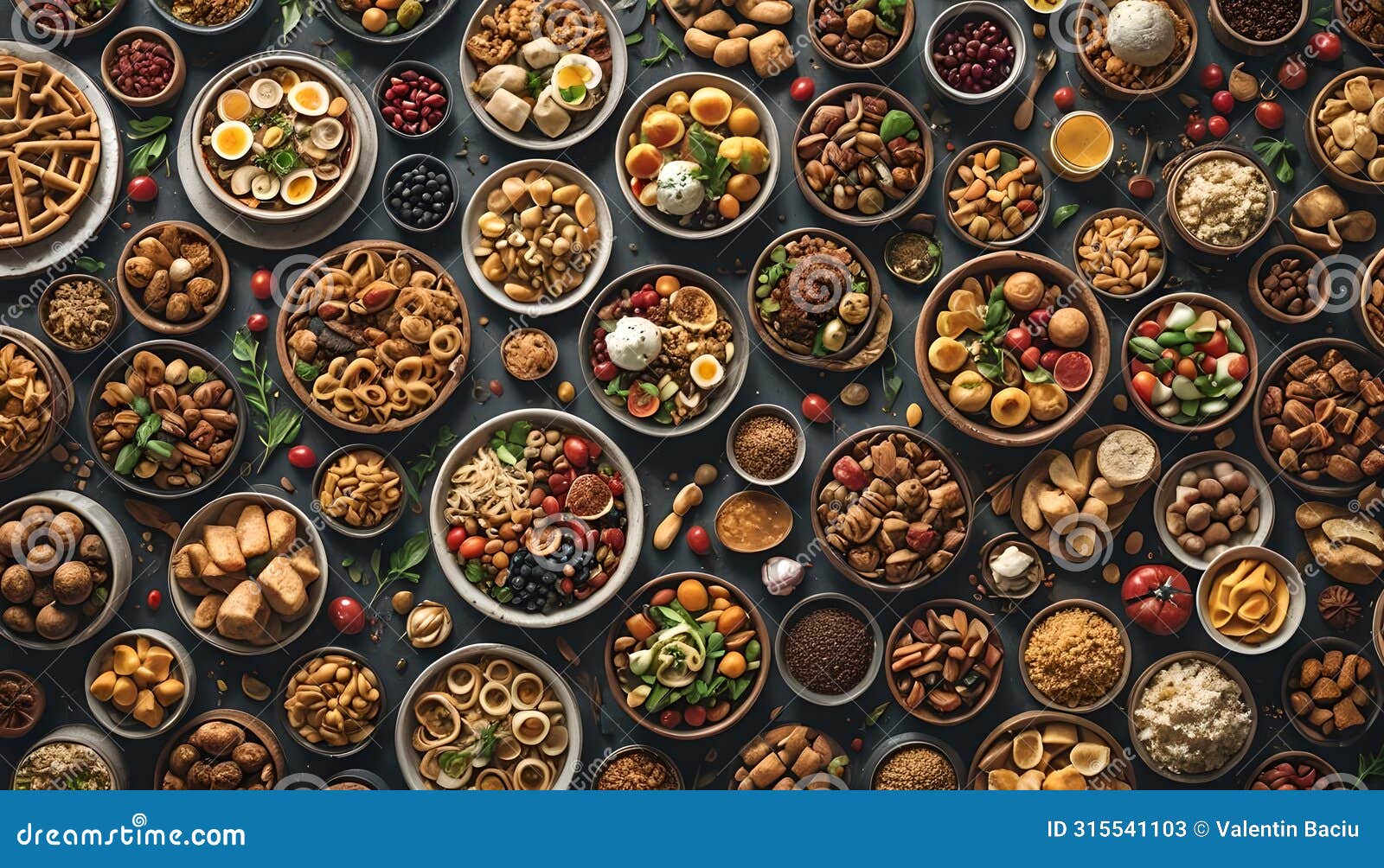 Top View Table Full with Mixed Food. Background Stock Illustration ...