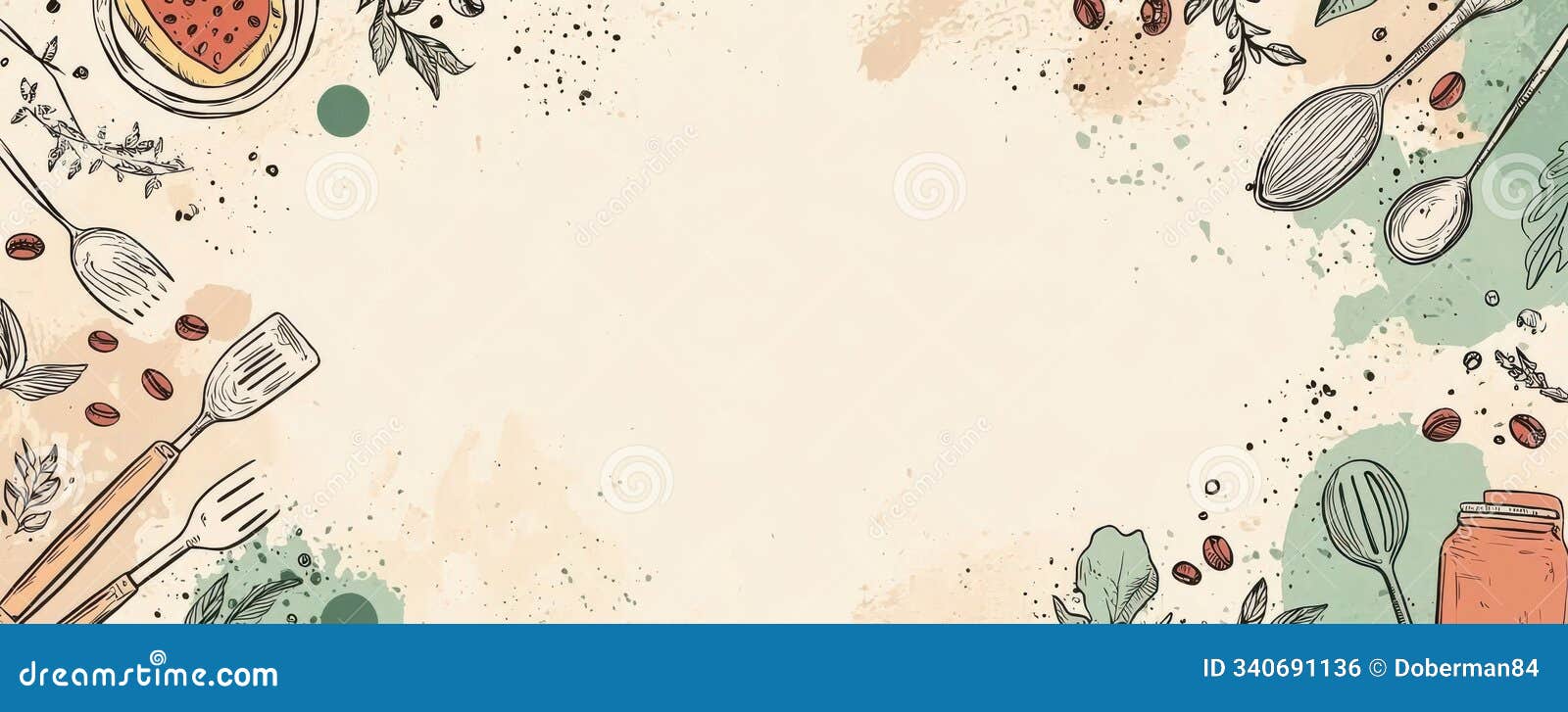 Simple Background with Doodle-style Kitchen Illustrations Featuring ...