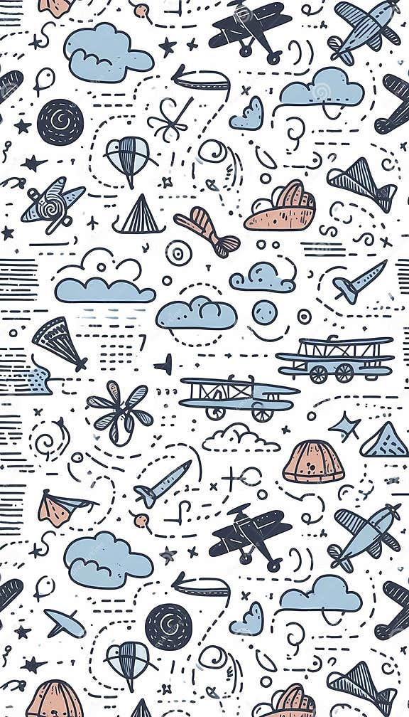 Simple Background Pattern of Hand-drawn Plane Stock Illustration ...