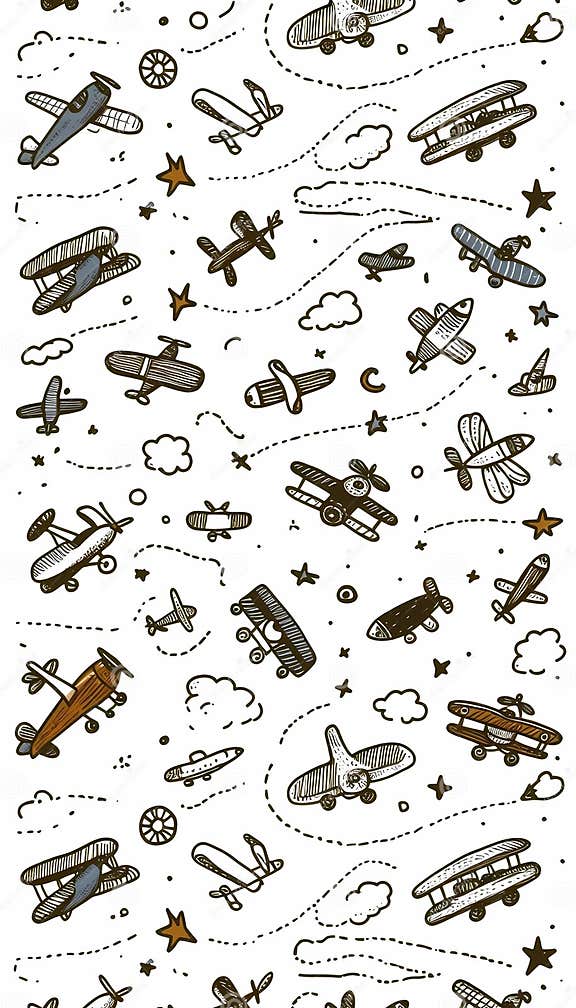 Simple Background Pattern of Hand-drawn Plane Stock Illustration ...