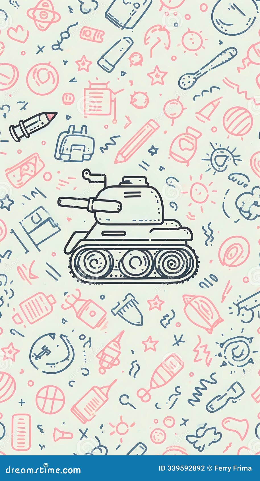 Simple Background Pattern of Hand-drawn Tank Stock Illustration ...