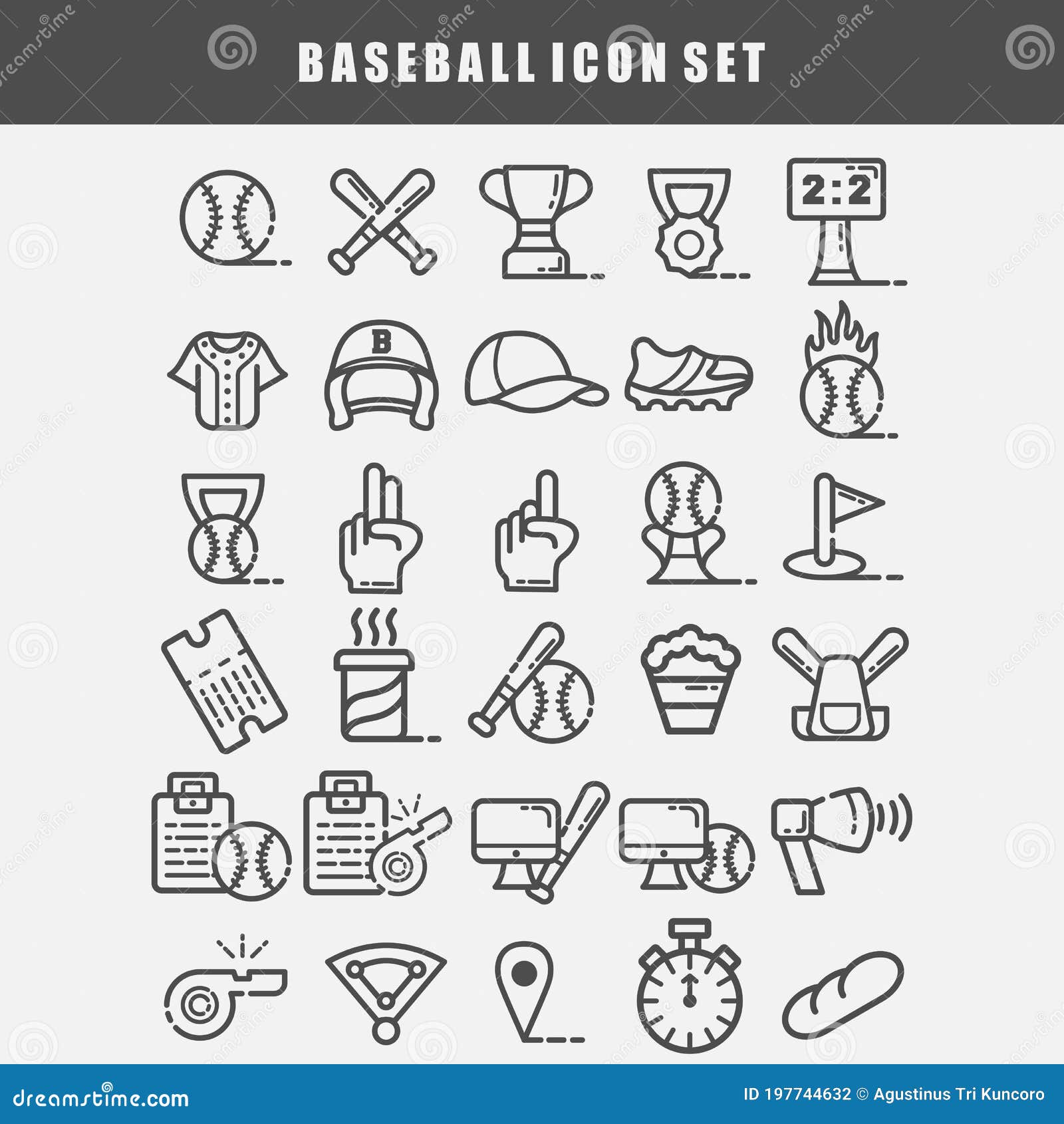 Simple Baseball Icons Set Vector Stock Vector - Illustration of ...