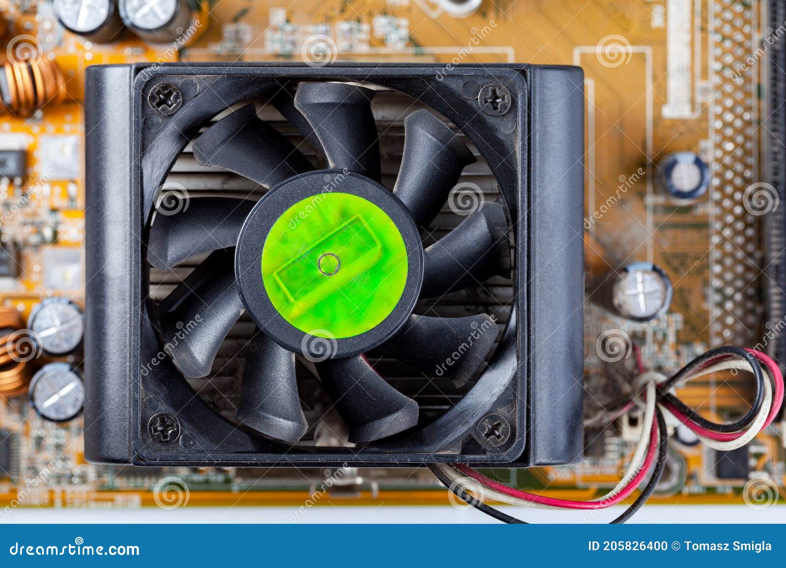 Simple Basic CPU Chipset Fan, Processor Air Cooler on a Motherboard Top ...