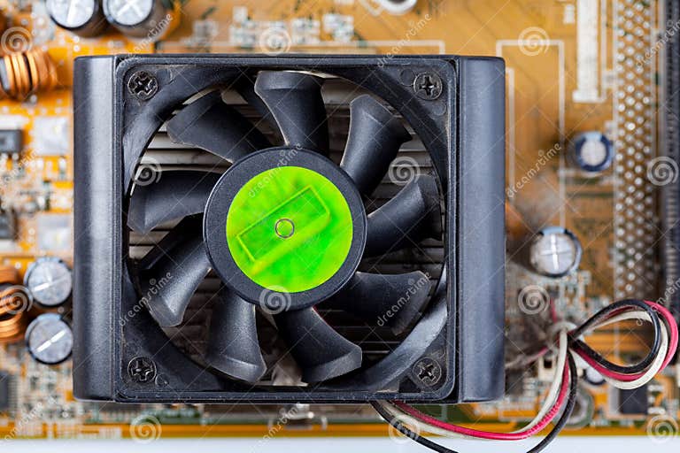 Simple Basic CPU Chipset Fan, Processor Air Cooler on a Motherboard Top ...