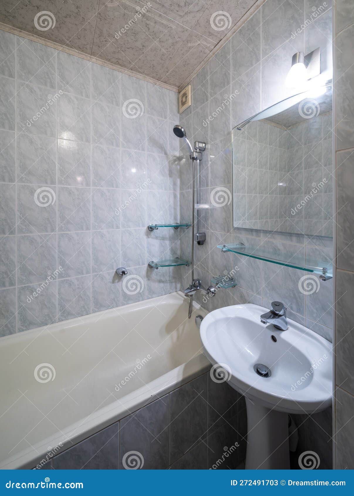 Simple Bathroom Interior in Modern Apartment. White Sink, Bath and Tile ...