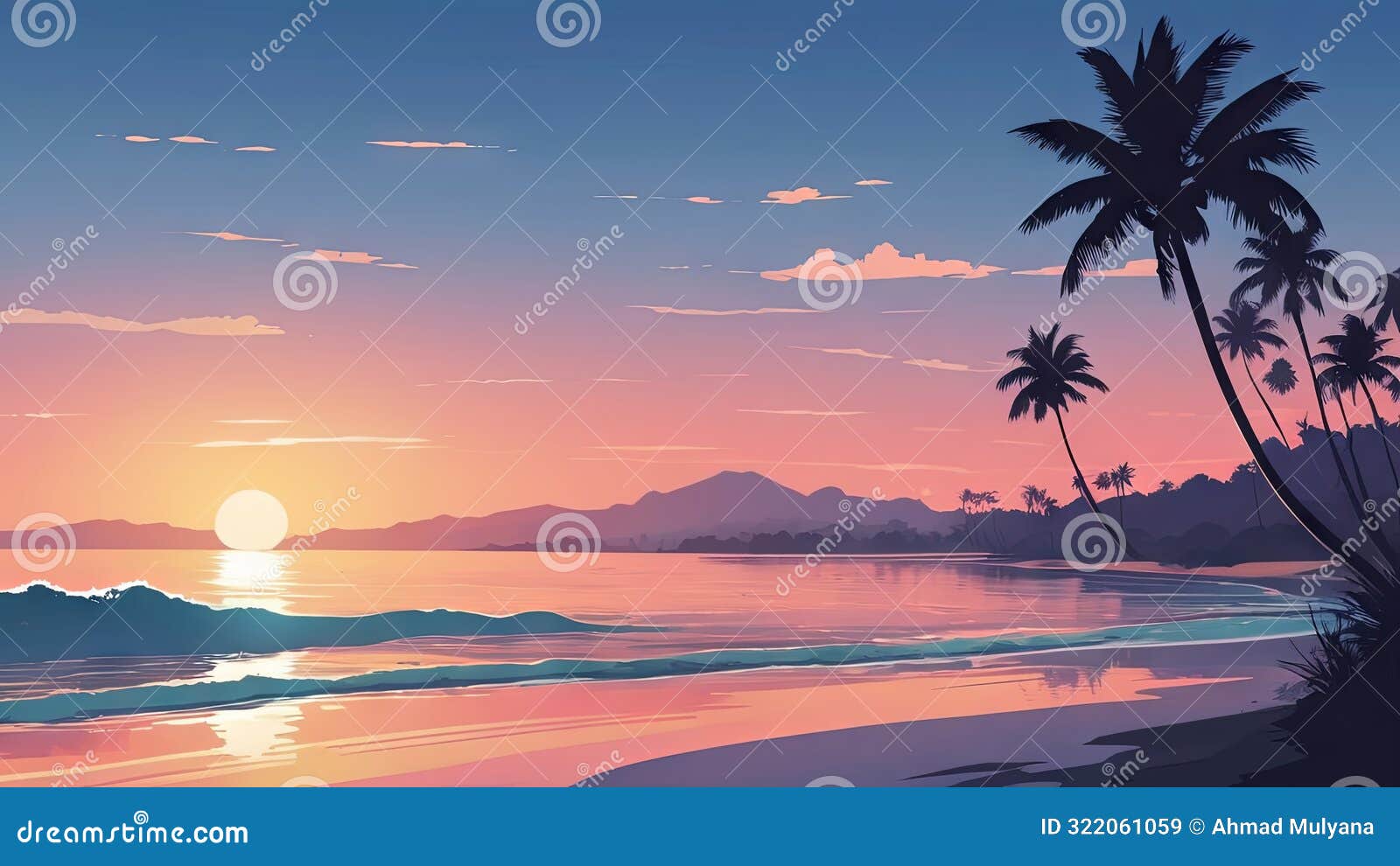 Simple Beach View with Dusk Background, Ai Generated Stock Illustration ...