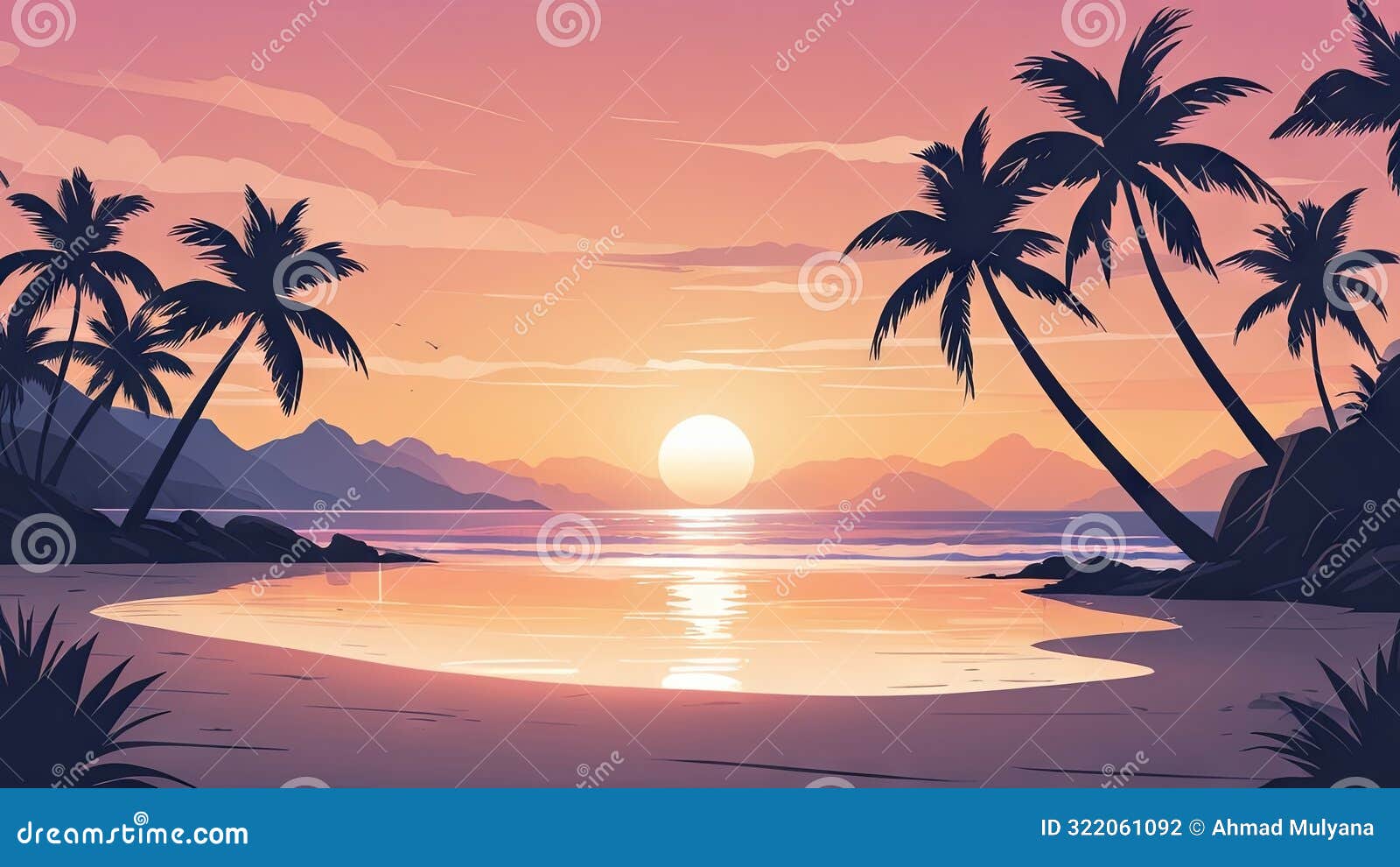 Simple Beach View with Dusk Background, Ai Generated Stock Illustration ...