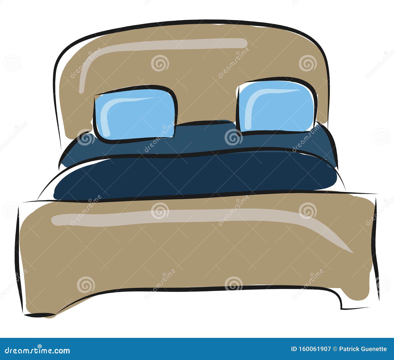 Simple Bed with Blue Bed Sheets Vector Illustartion Stock Vector ...