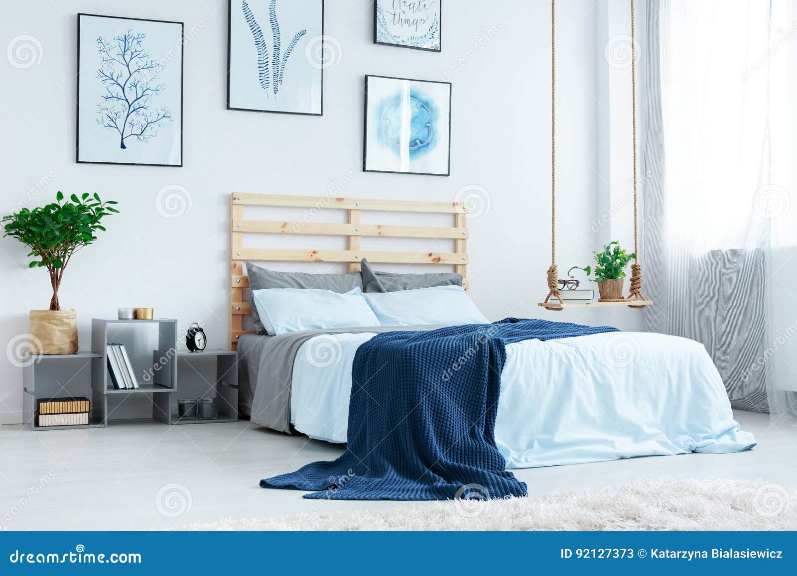 Simple Bedroom with Double Bed Stock Image - Image of idea, house: 92127373