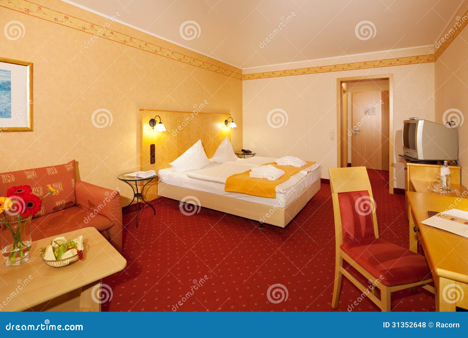 Simple Bedroom in Hotel stock photo. Image of horizontal - 31352648