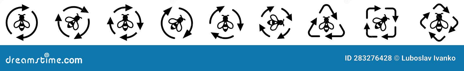 Simple Bee Icon in Arrows Forming Cycle, Two Three and Four Arrow ...