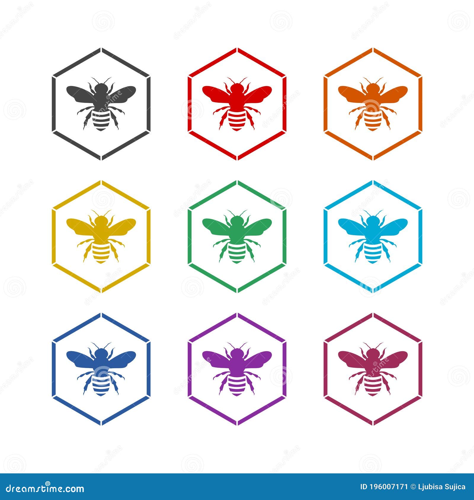 Simple Bee Icon Sign, Color Set Stock Vector - Illustration of buzz ...