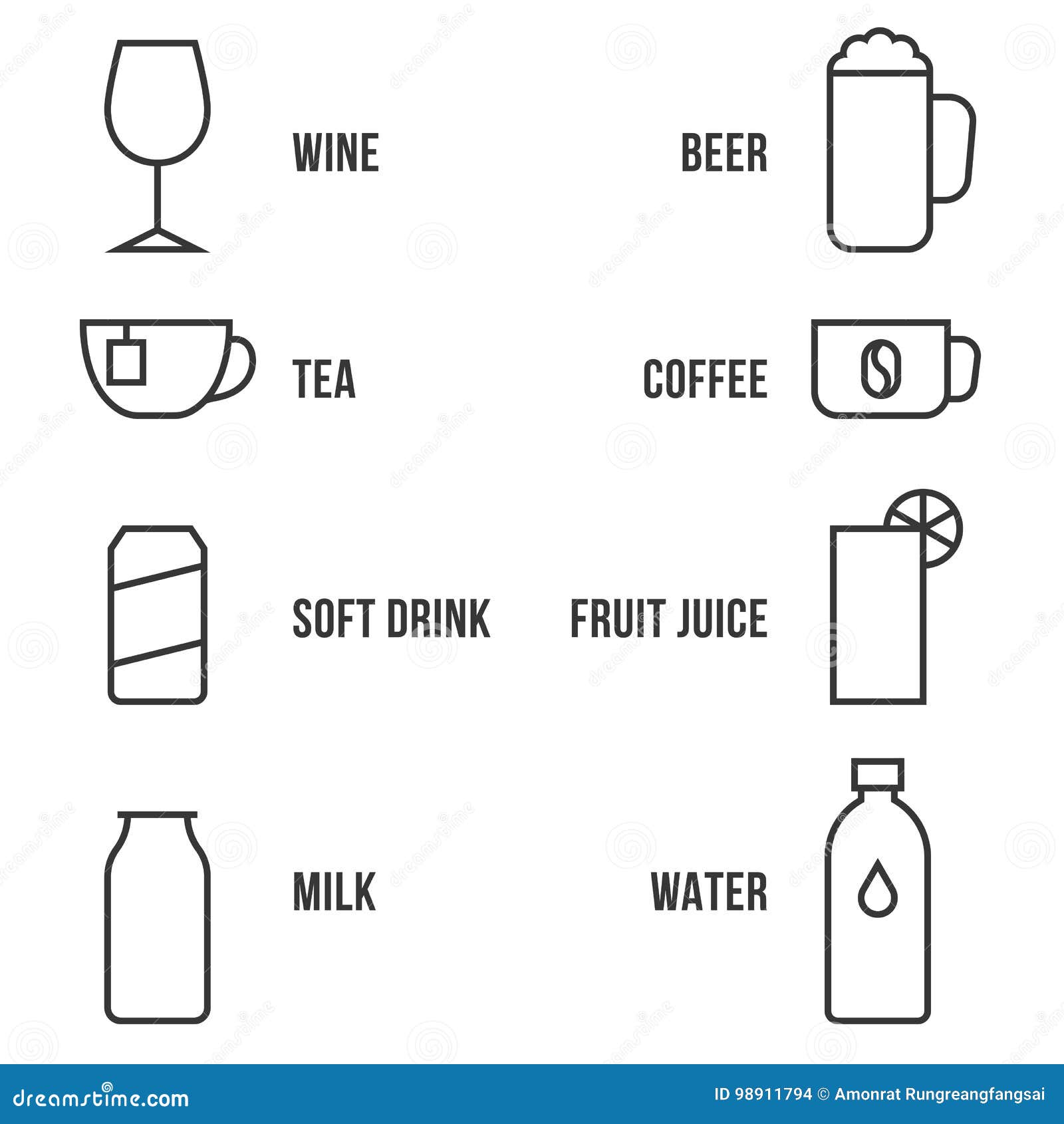 Simple Beverage Outline Icon Set Stock Vector - Illustration of line ...