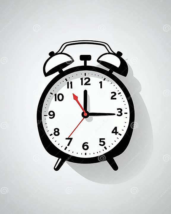 Simple Black Alarm Clock Casting a Shadow on a White Surface. Stock ...