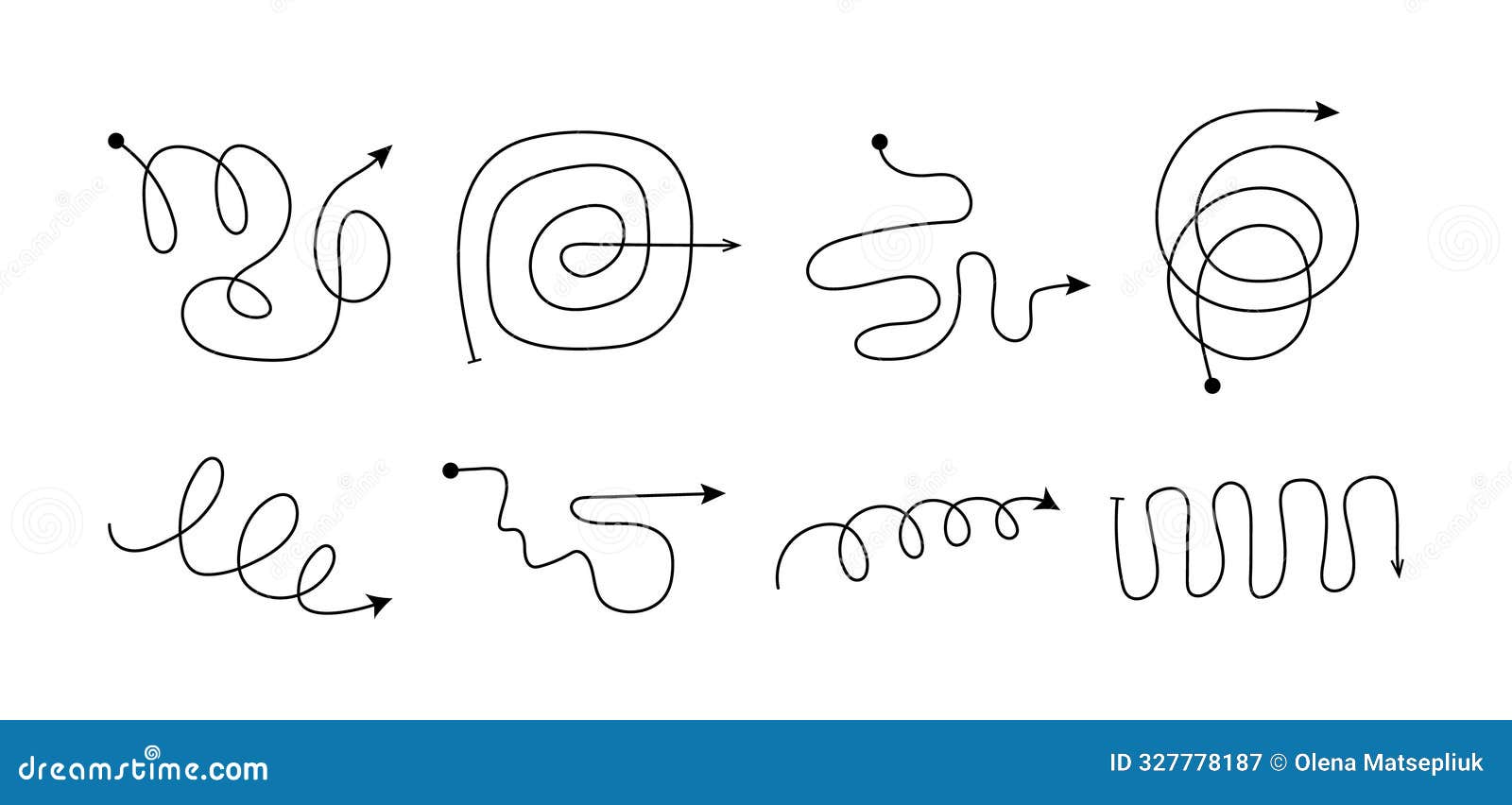 Simple Black Arrows with Swirls and Loops. Doodle Scribble Elements ...