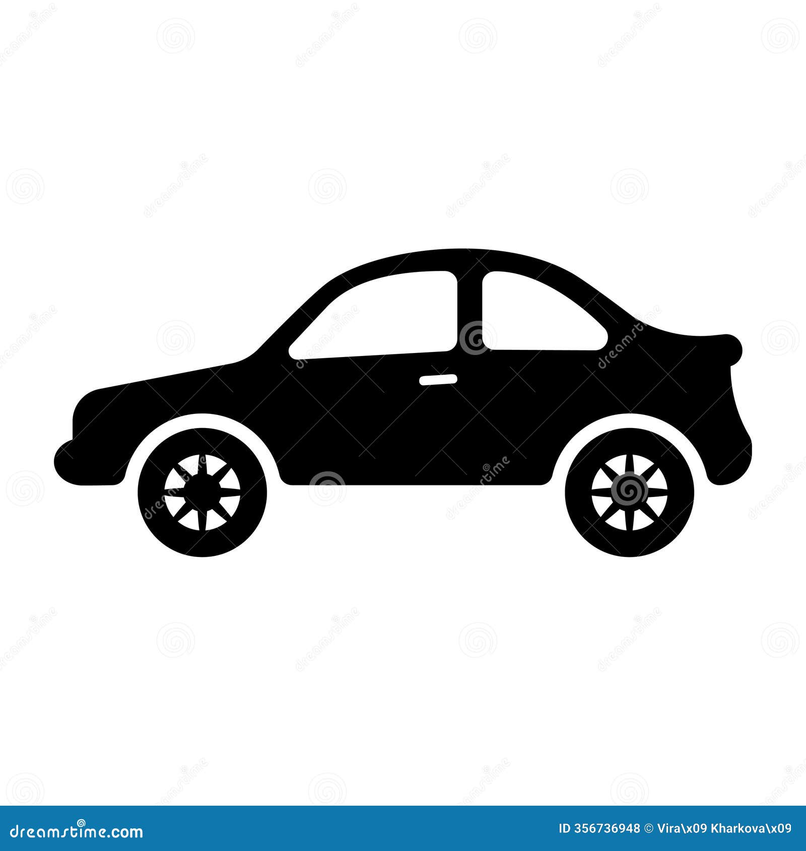 Simple Black Car Icon. Side View Two-door Car Isolated on a White ...