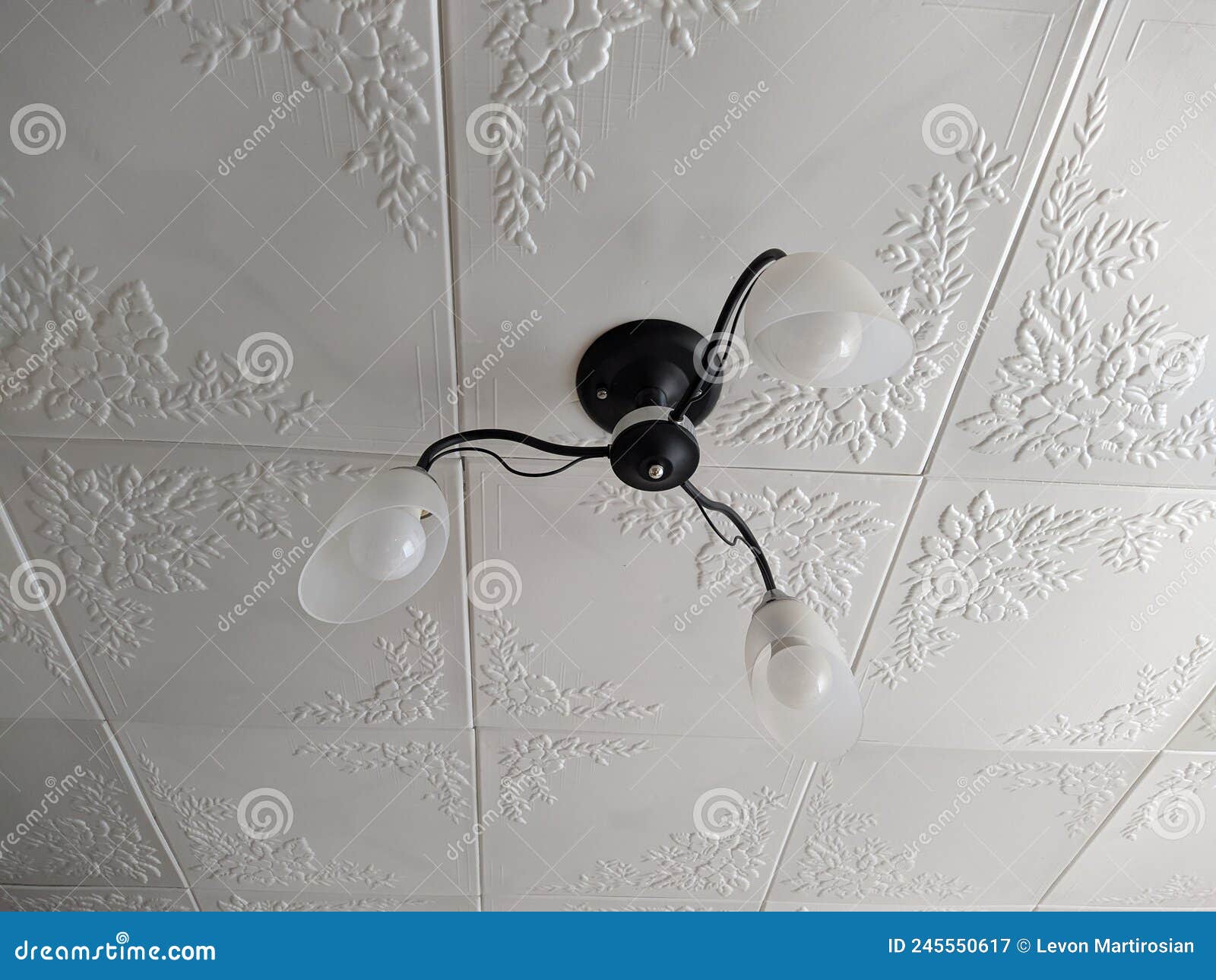 Simple and Black Chandelier on the Ceiling Bottom Up View. Stock Image ...