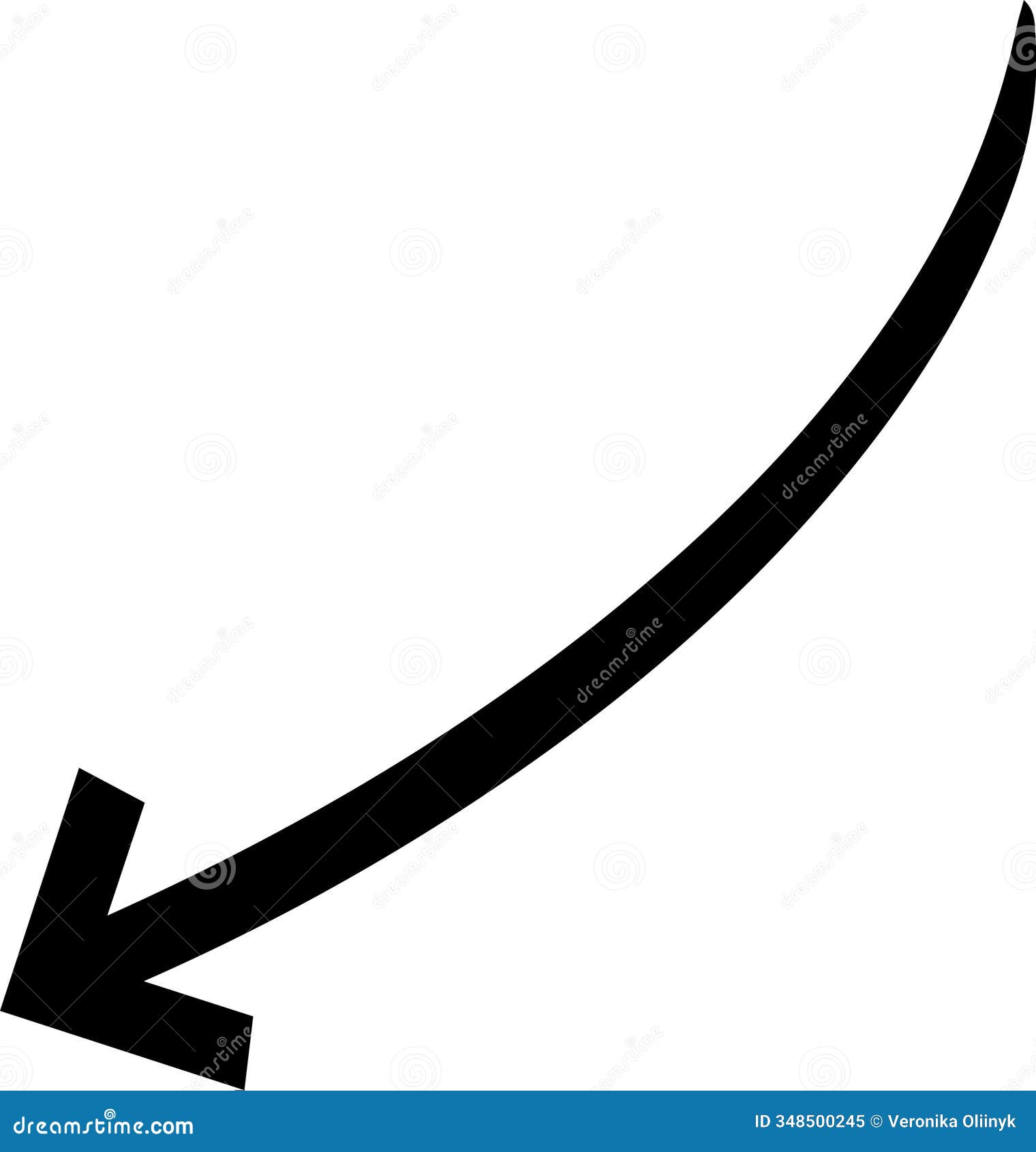 Simple, Black, Hand Drawn Arrow Curving Down and To the Left, Isolated ...