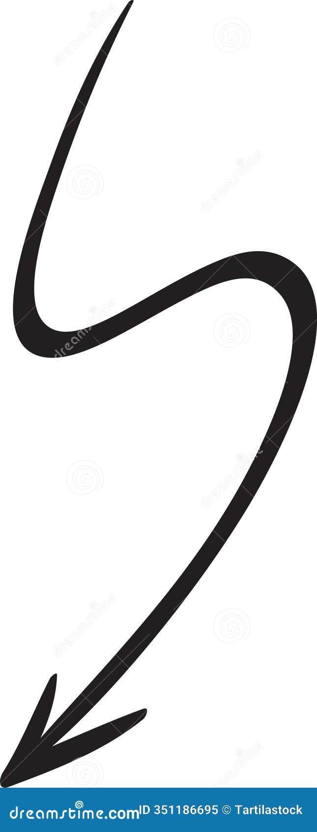 Simple, Black, Hand Drawn Arrow Curving Down And To The Left, Isolated ...