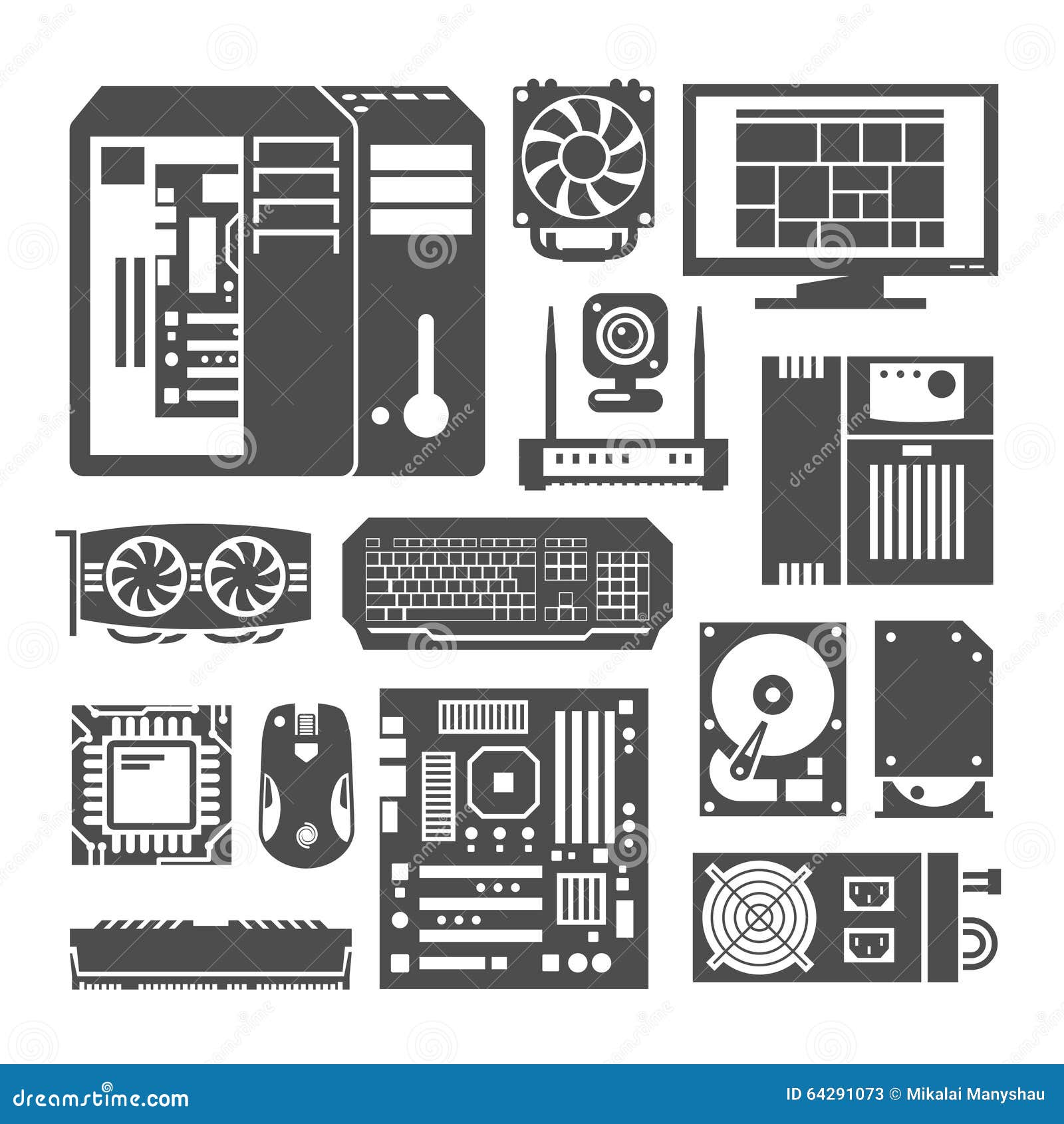 Simple Black Icons. PC Components. Cartoon Vector | CartoonDealer.com ... Simple Black Icons. PC Components. Cartoon Vector | CartoonDealer.com ...