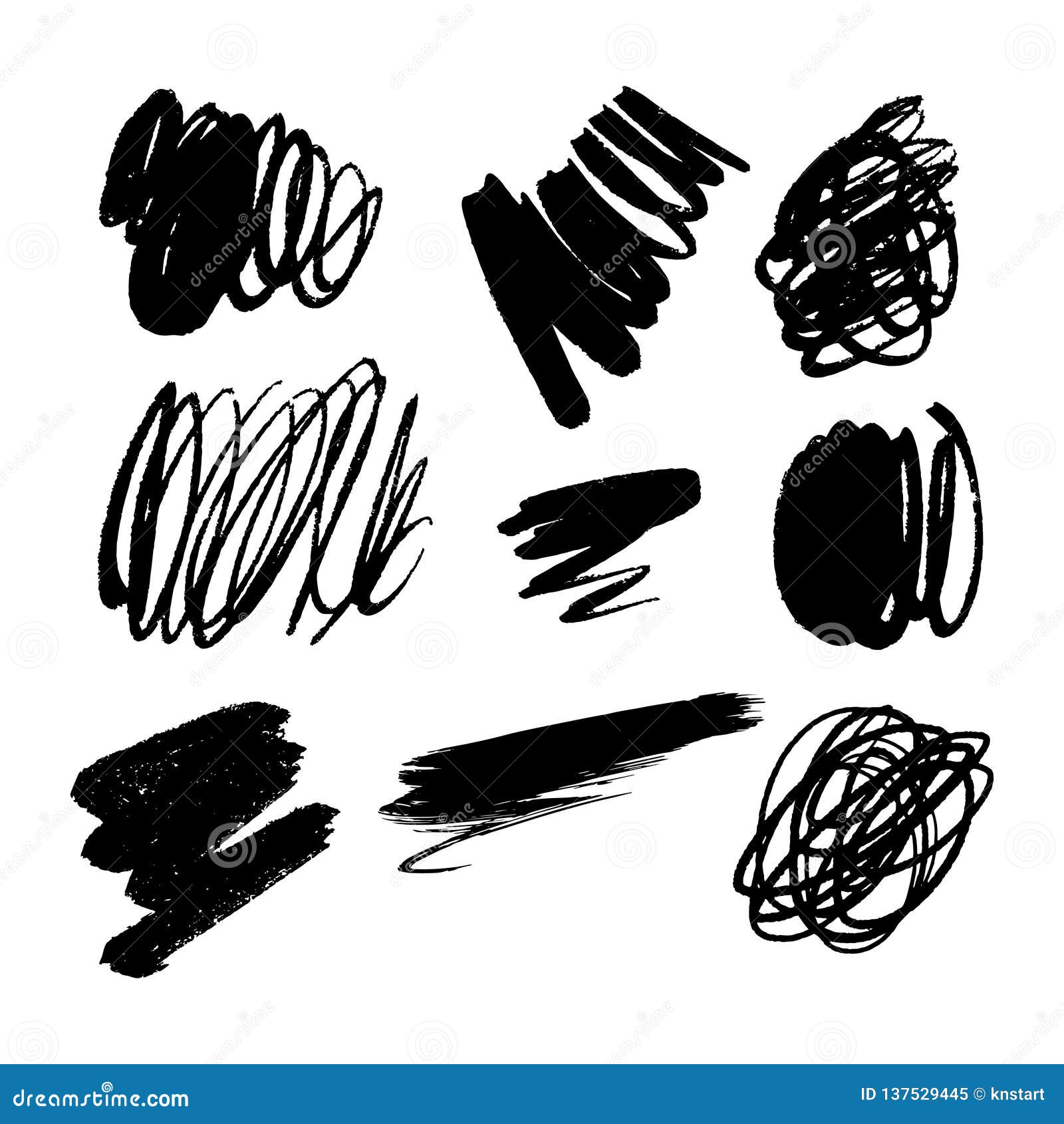 Simple Black Ink Vector Brush Spots Set, Tangled Lines Stock ...