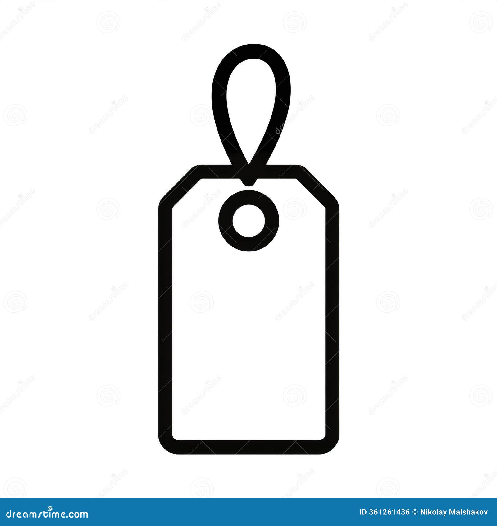 Simple Black Line Art Icon of a Blank Rectangular Price Tag with String ...