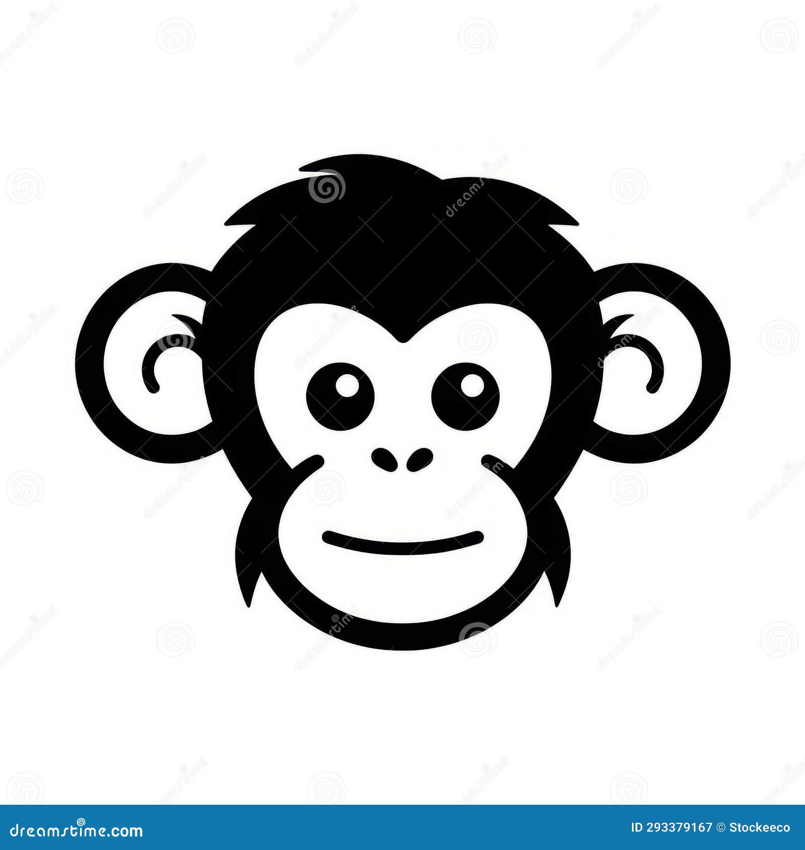 Minimalist Black Monkey Face Stenciled Iconography on White Background Stock Illustration ...