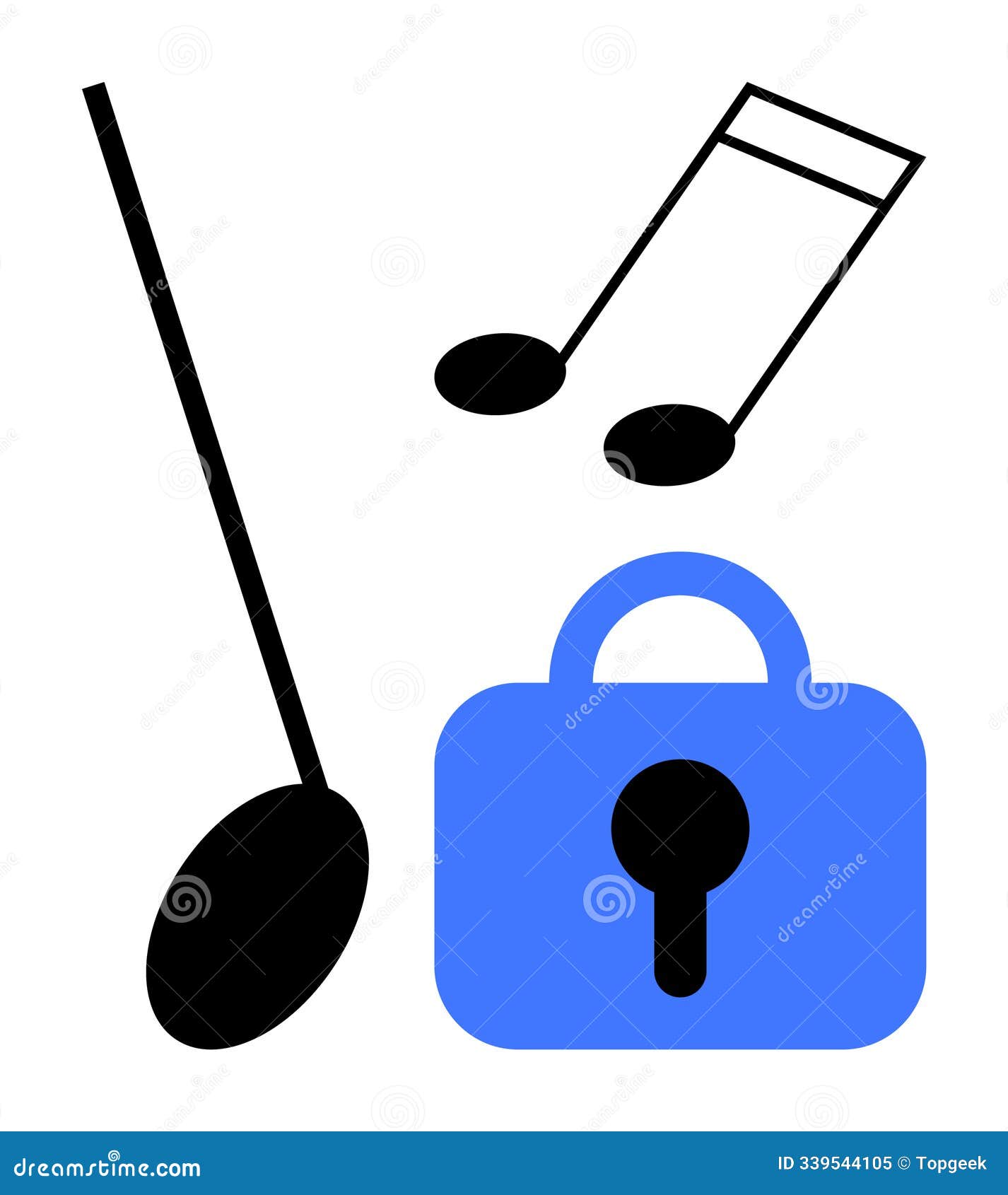 Musical Notes and Lock Symbol in Black and Blue Design Stock ...