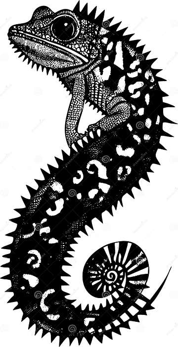 Simple Black Outline Drawing Chameleon, Isolated Element Stock Image ...