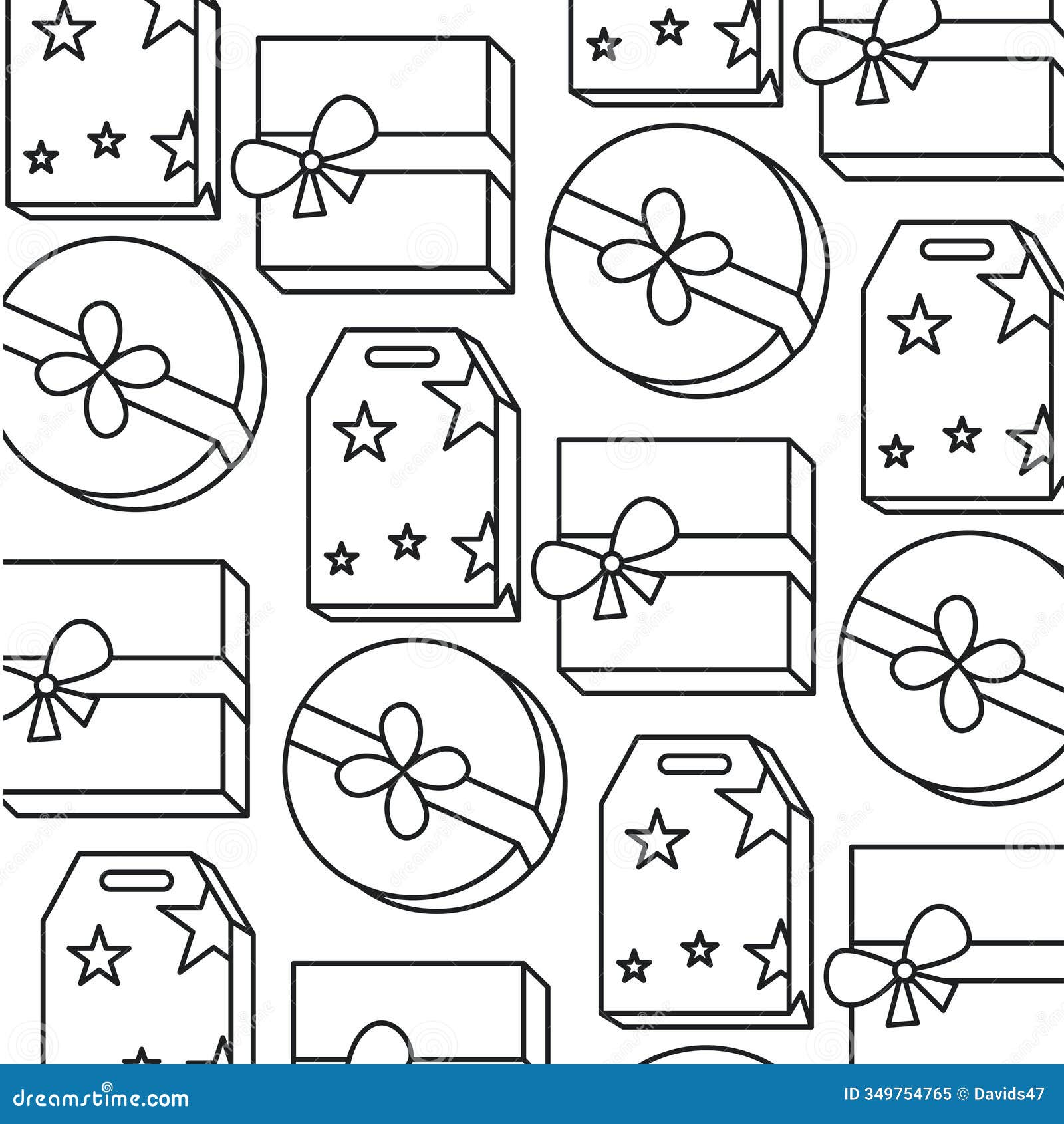 Gift Box Pattern in Black Outline Vector Stock Vector - Illustration of ...