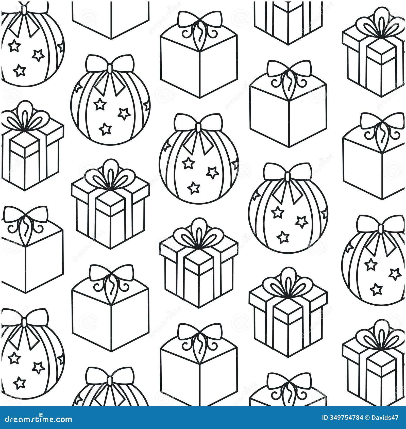 Gift Box Pattern in Black Outline Vector Stock Vector - Illustration of ...