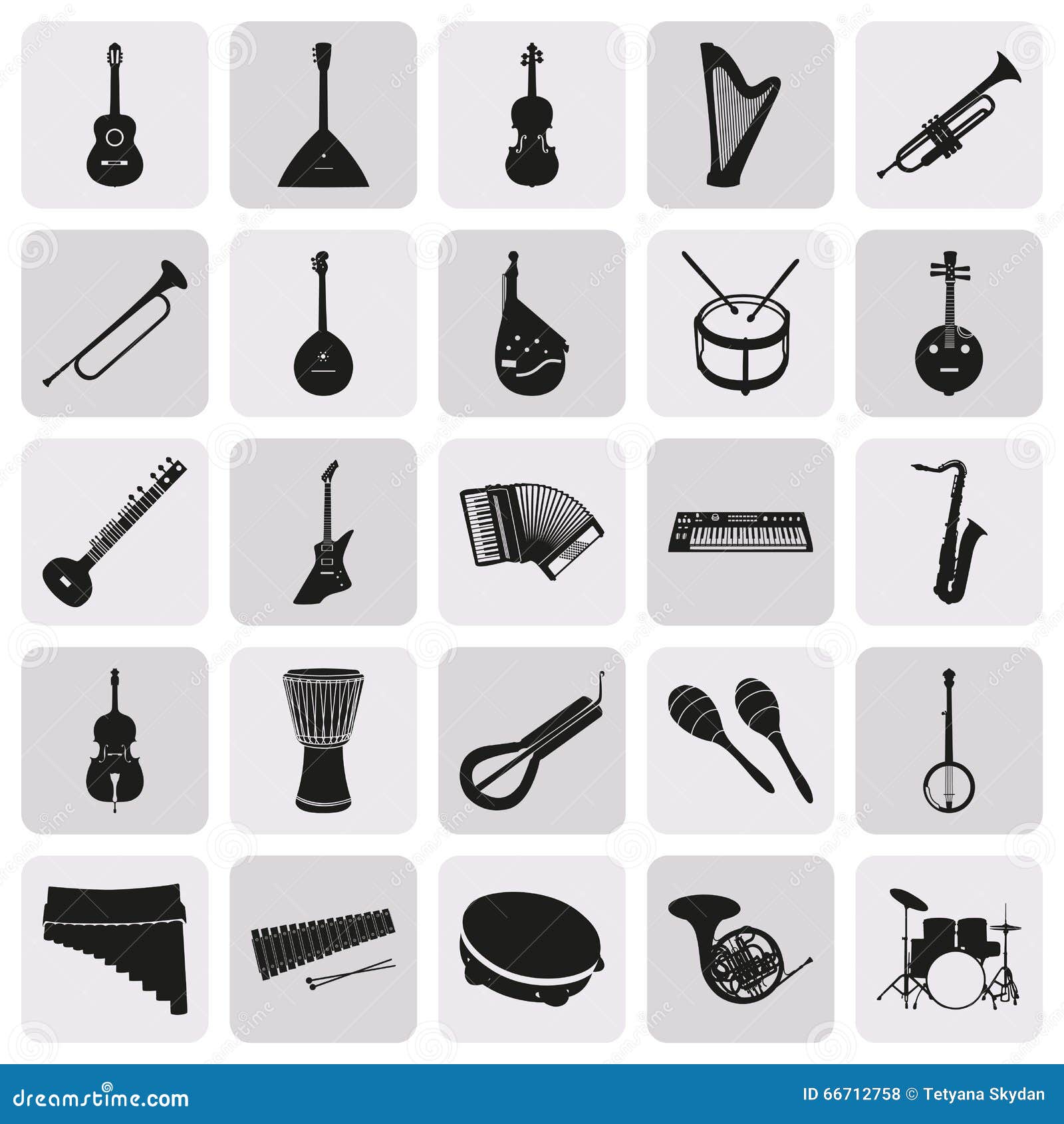 Simple Black Silhouettes of Musical Instruments Stock Illustration ...