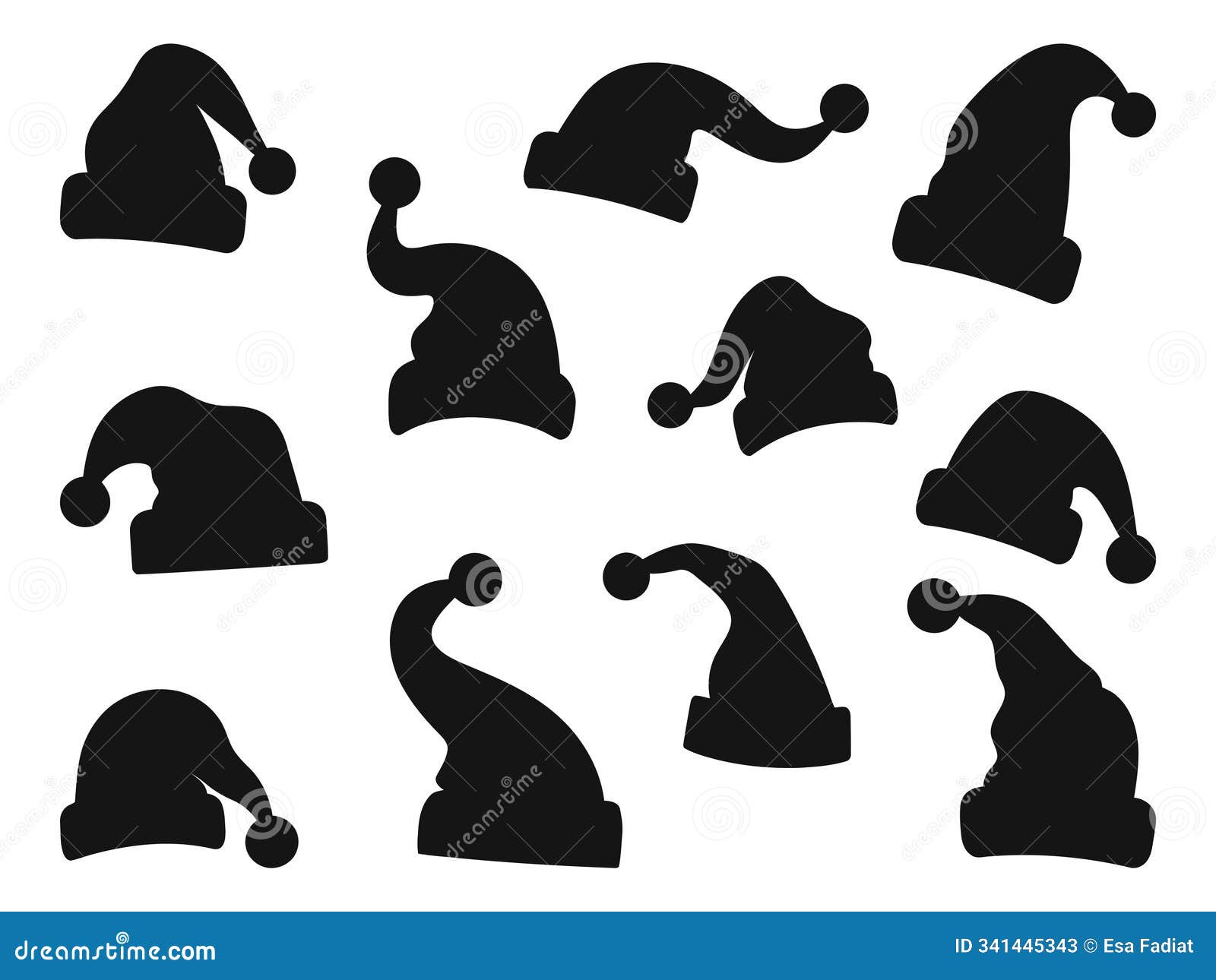 10 Simple, Black Silhouettes of Santa Hats in Various Angles Stock ...