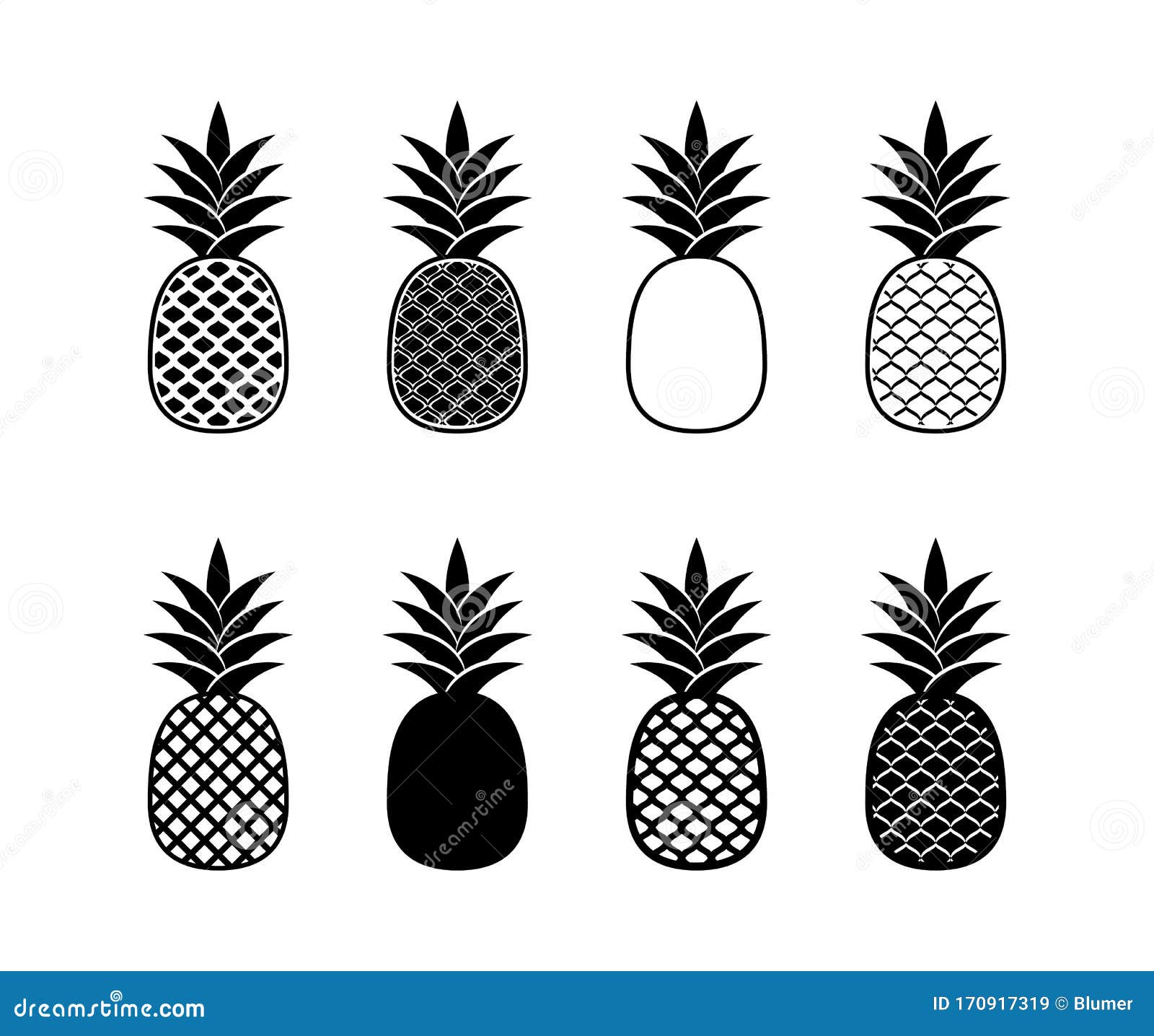 Simple Black Vector Abstract Pineapple Icons Set Stock Vector ...