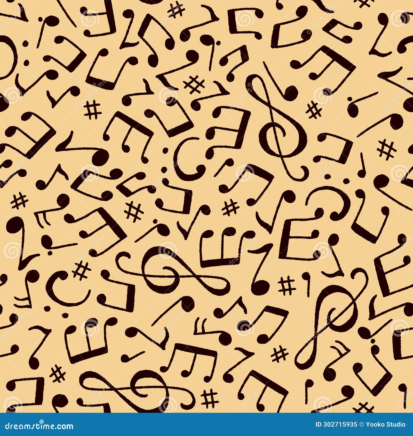 Simple Black Vector Illustration of Musical Notes Seamless Pattern ...