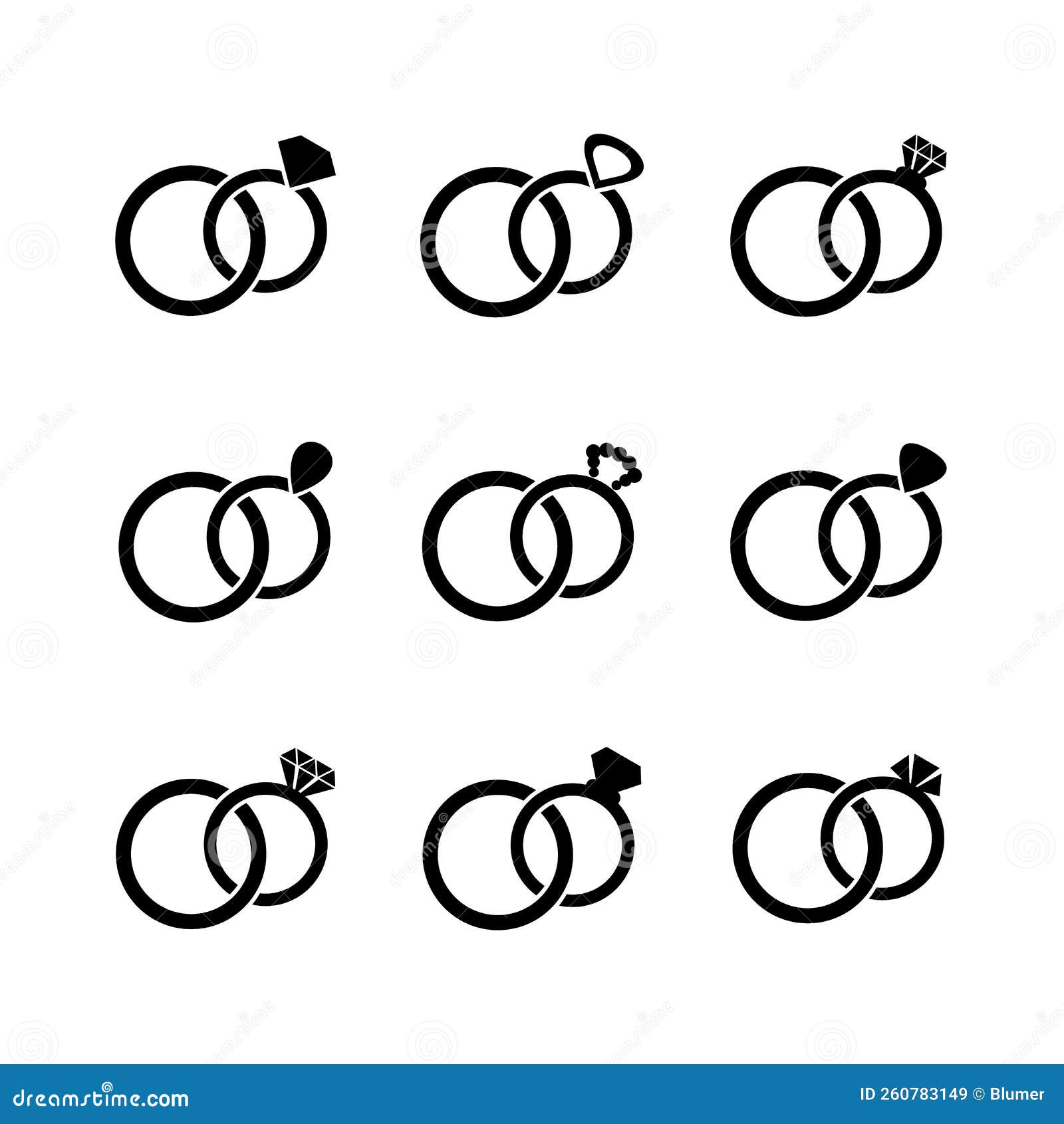 Simple Black Vector Wedding Rings Symbols Set Stock Vector ...