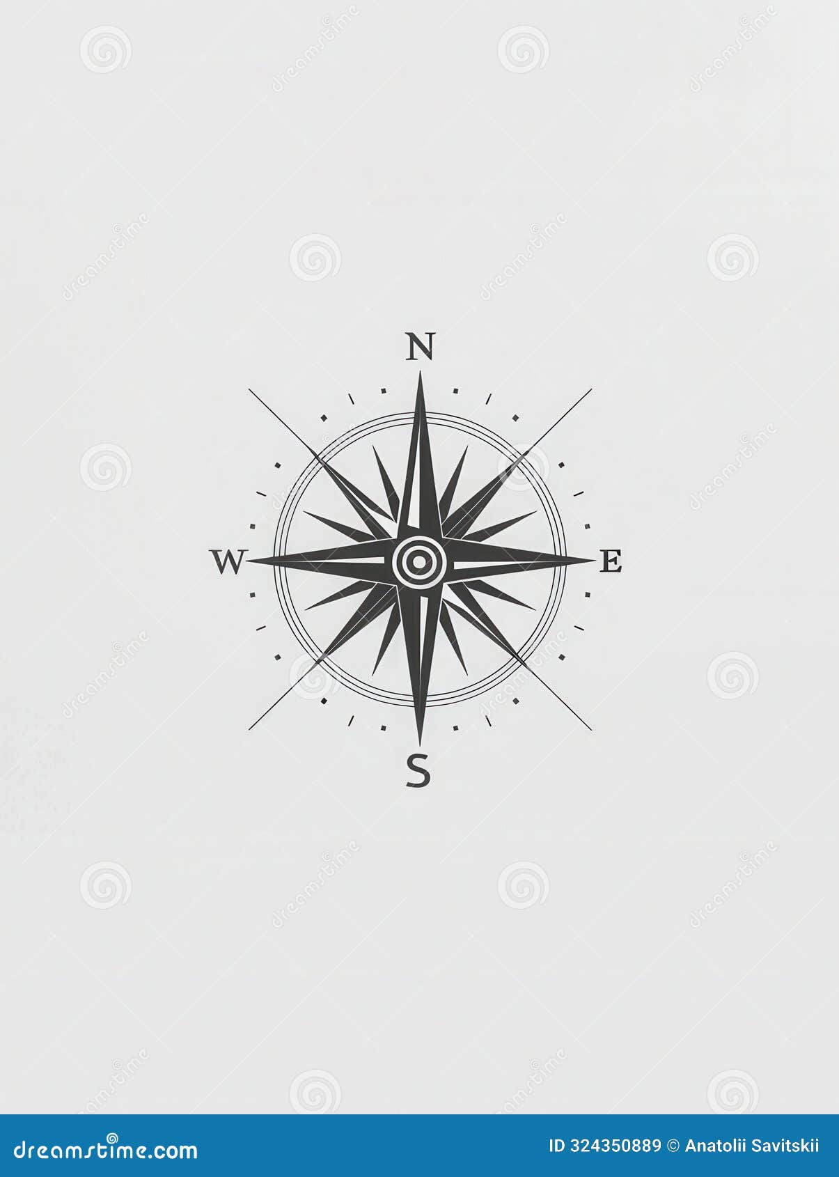 Simple Black and White Compass Rose on Light Gray Background - Perfect ...