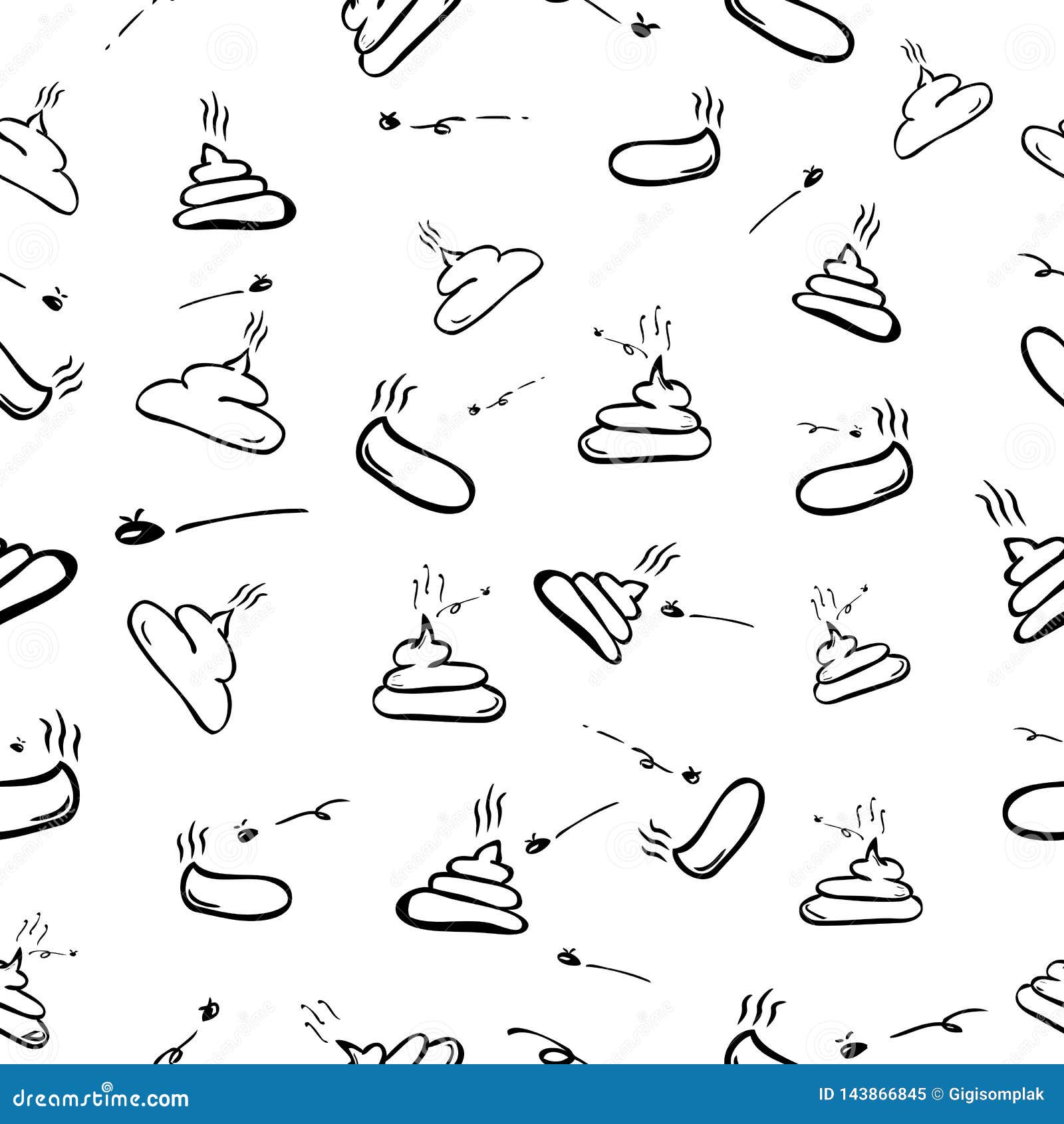Very Simple Black and White Hand Draw Sketch Seamless Pattern 4 Poop ...
