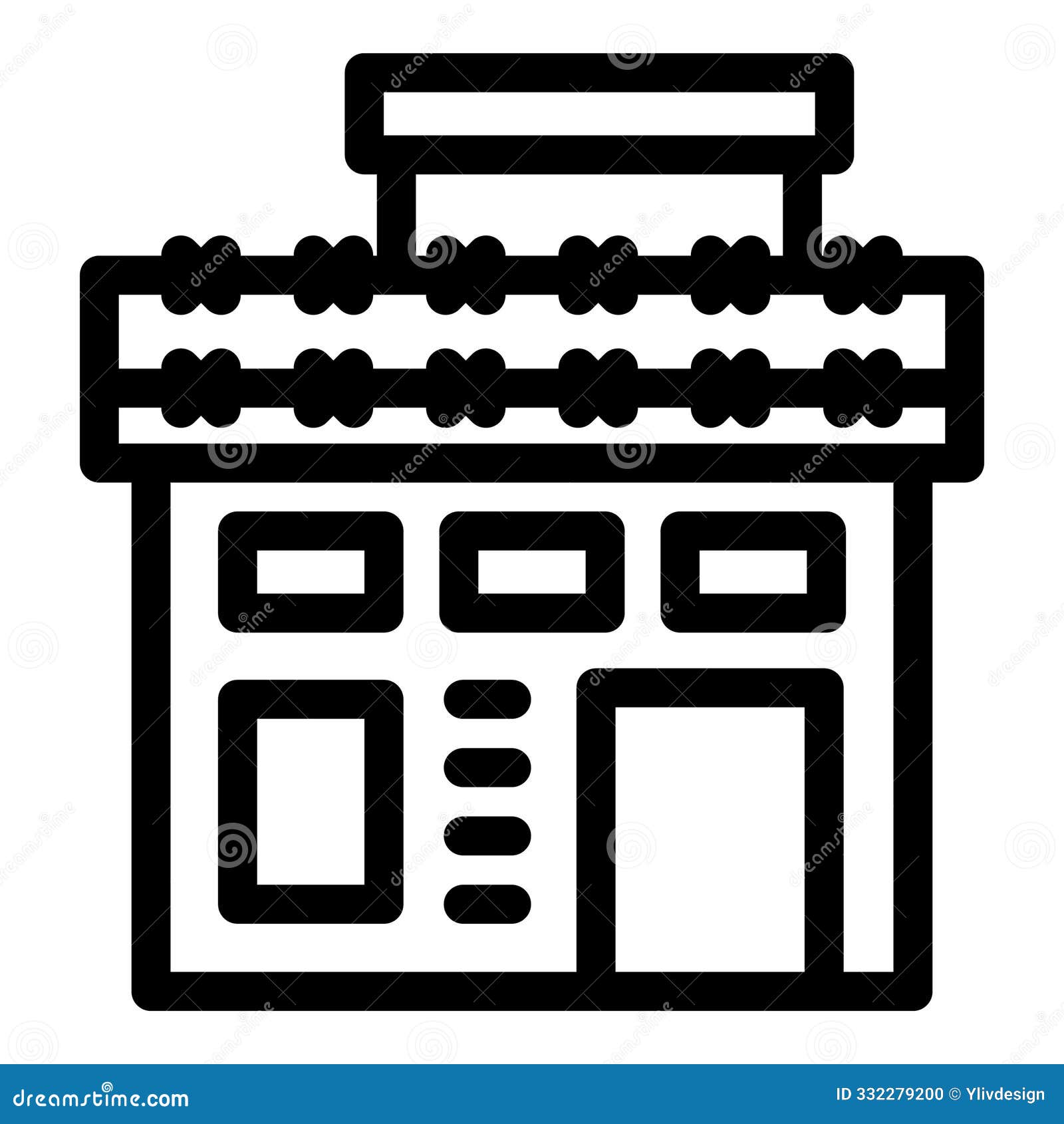 Simple Black and White Icon of Building with Terrace Stock Illustration ...