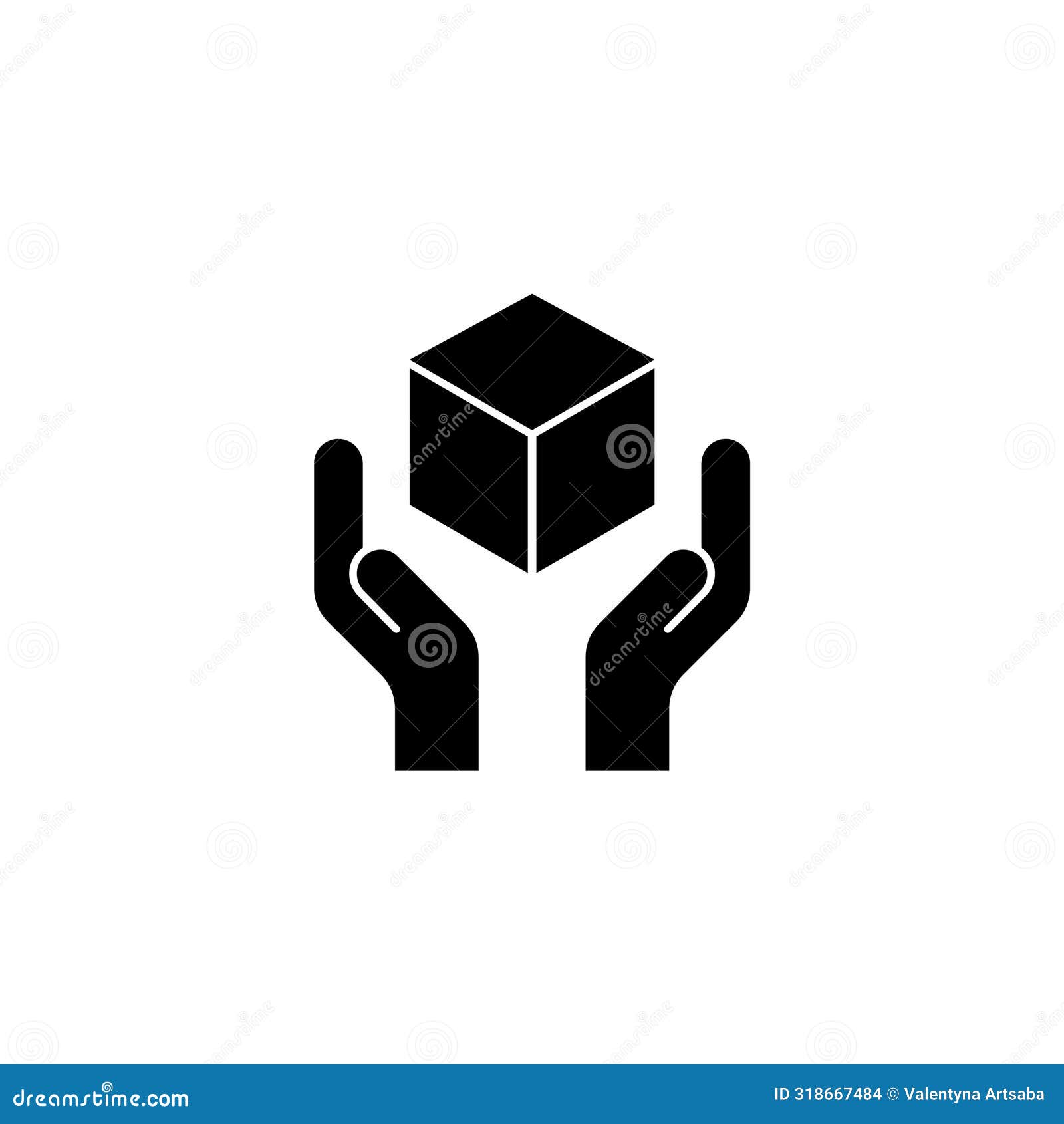 A Simple Black and White Icon Depicting a 3D Cube or Package Being Held ...
