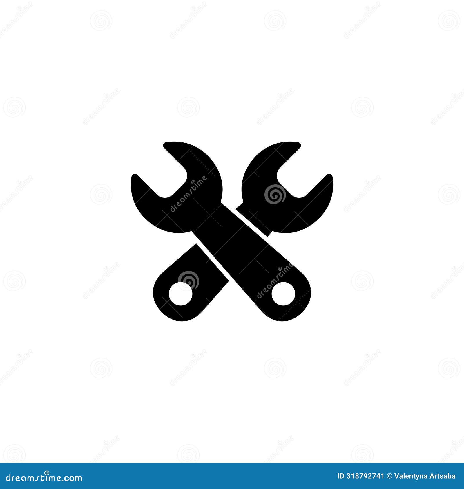 A Simple Black And White Icon Depicting Two Crossed Wrenches, Representing Tools, Repairs ...