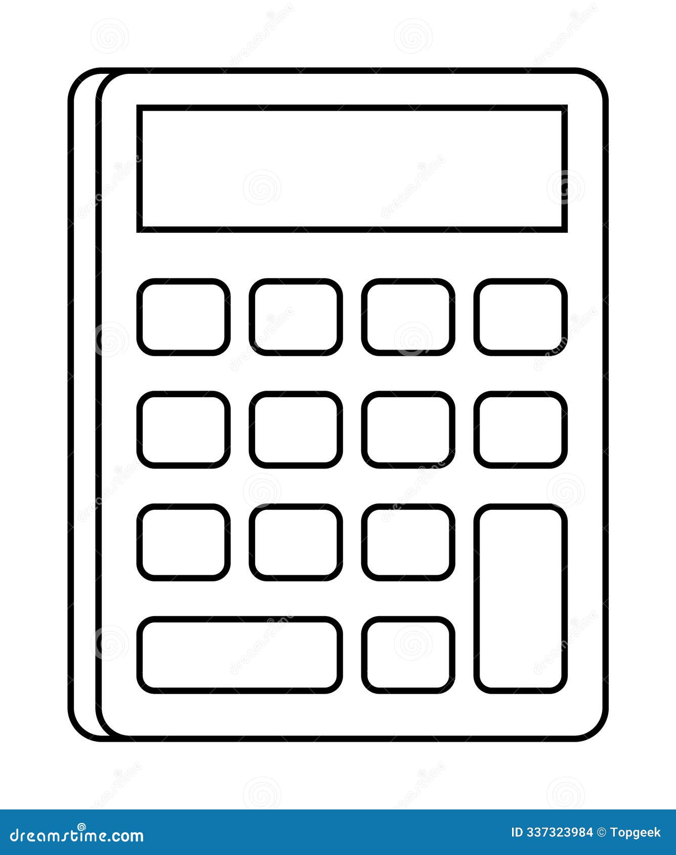 Simple Black and White Line Drawing of a Calculator with Numeric and ...