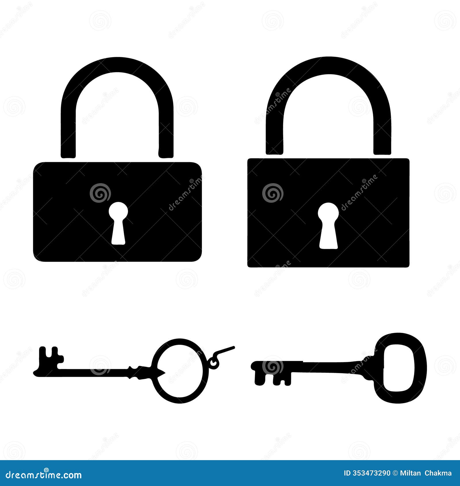 Simple Black and White Lock and Key Icons Stock Illustration ...